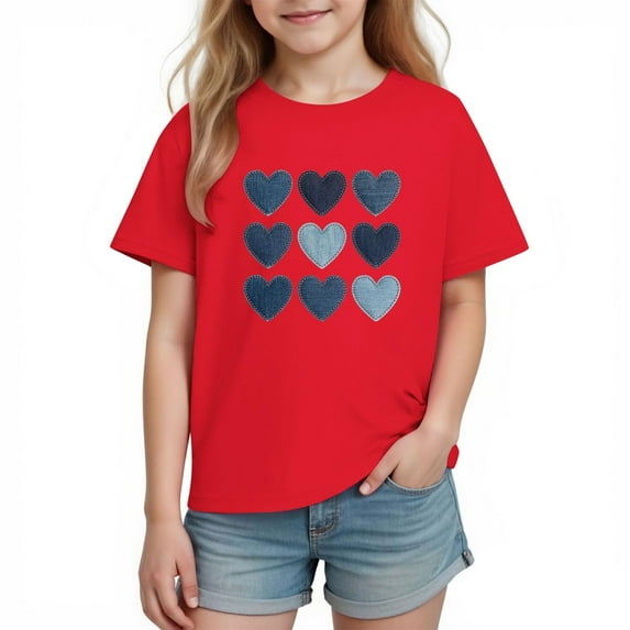 Atogsazn Children's Girls Summer Tshirt Kids Casual Hearts Short Sleeve ...