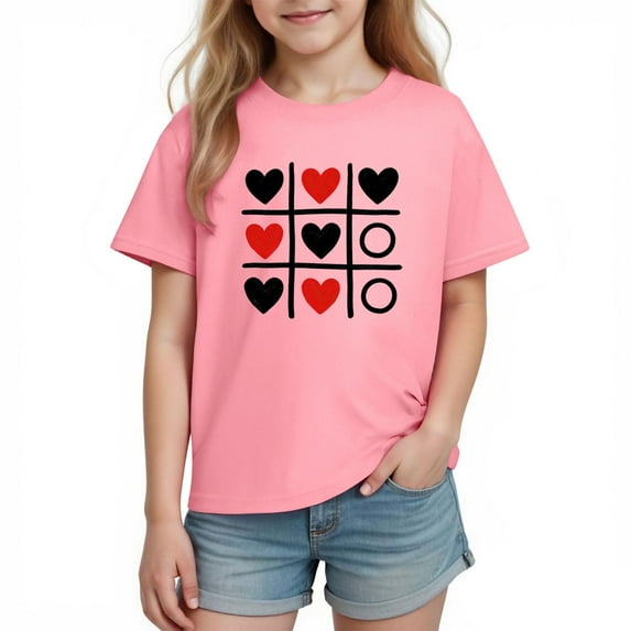 Atogsazn Children's Girls Summer Tshirt Kids Casual Hearts Short Sleeve ...