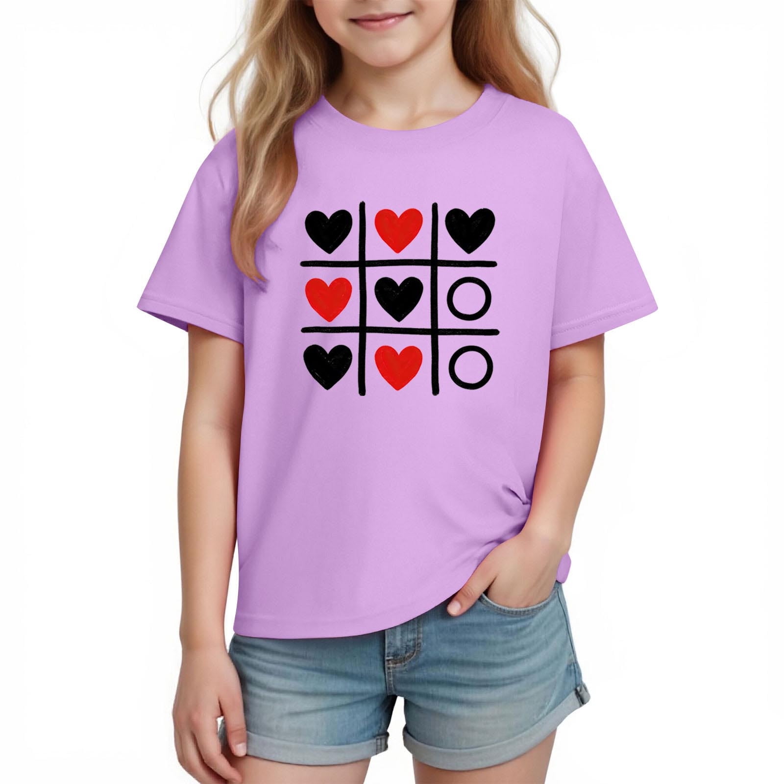 Atogsazn Children's Girls Summer Tshirt Kids Casual Hearts Short Sleeve ...