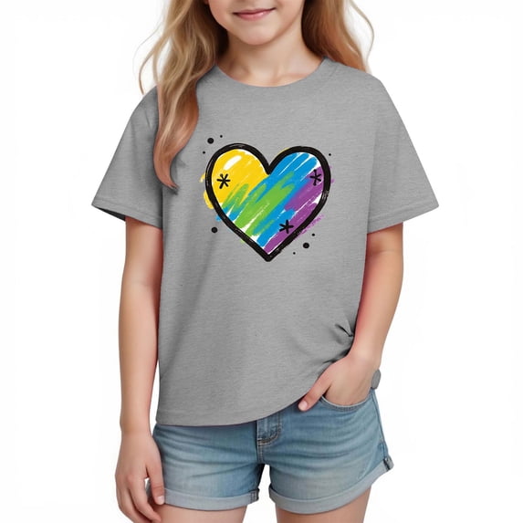 Atogsazn Children's Girls Summer Tshirt Kids Casual Hearts Short Sleeve ...