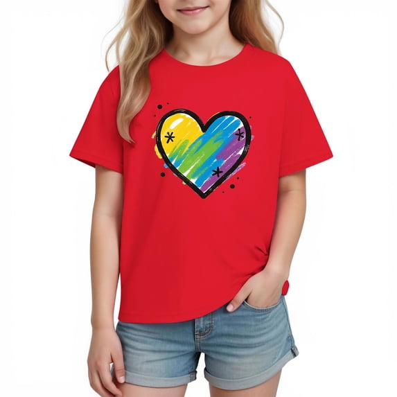 Atogsazn Children's Girls Summer Tshirt Kids Casual Hearts Short Sleeve ...