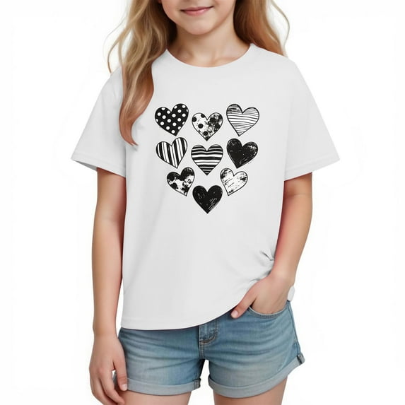 Atogsazn Children's Girls Summer Tshirt Kids Casual Hearts Short Sleeve ...