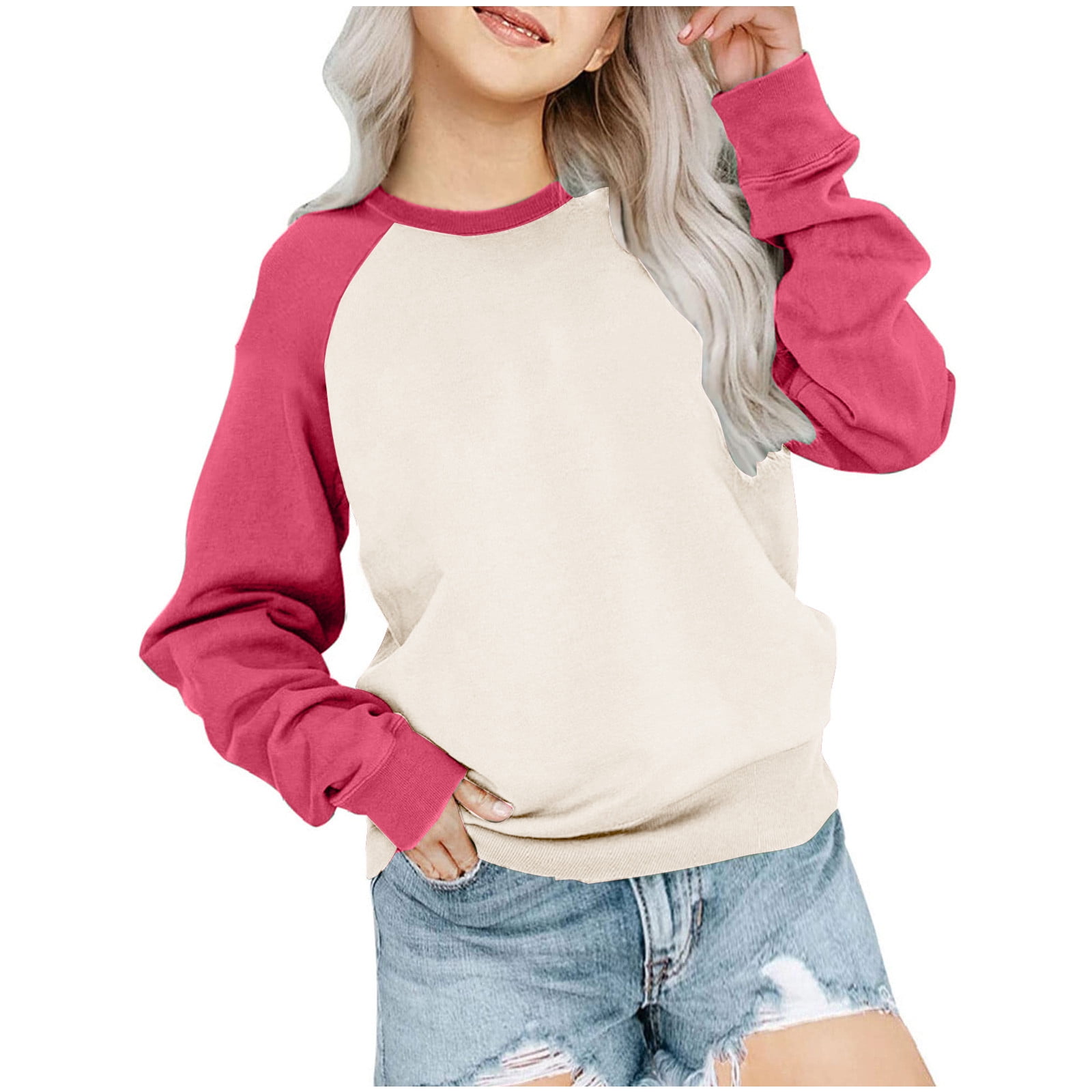 Atogsazn Children's Girls Sweatshirts Casual Loose Colorblock Shirts ...