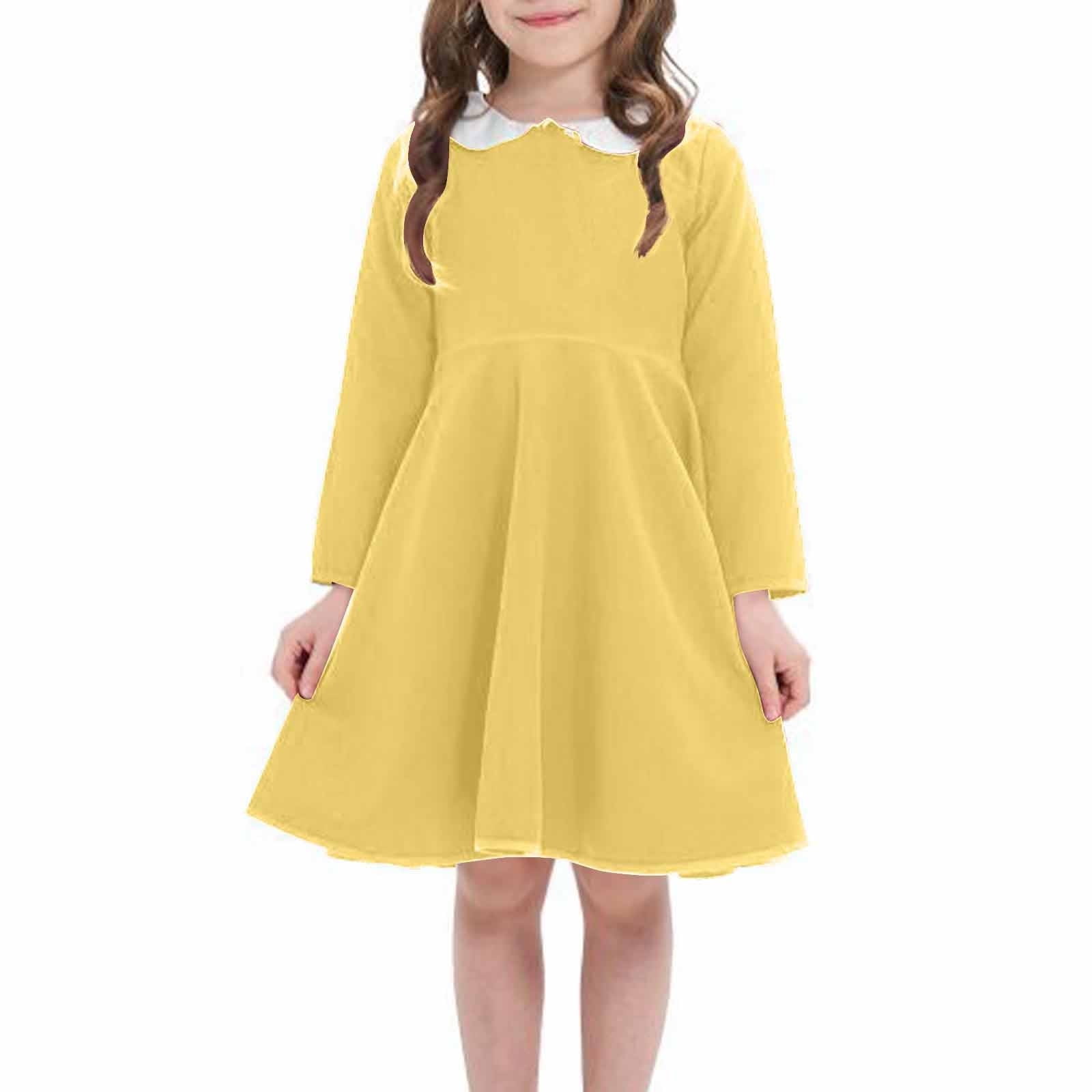 Atogsazn Girl's A-Line Dress Kids Casual Cotton Long Sleeve Dress ...