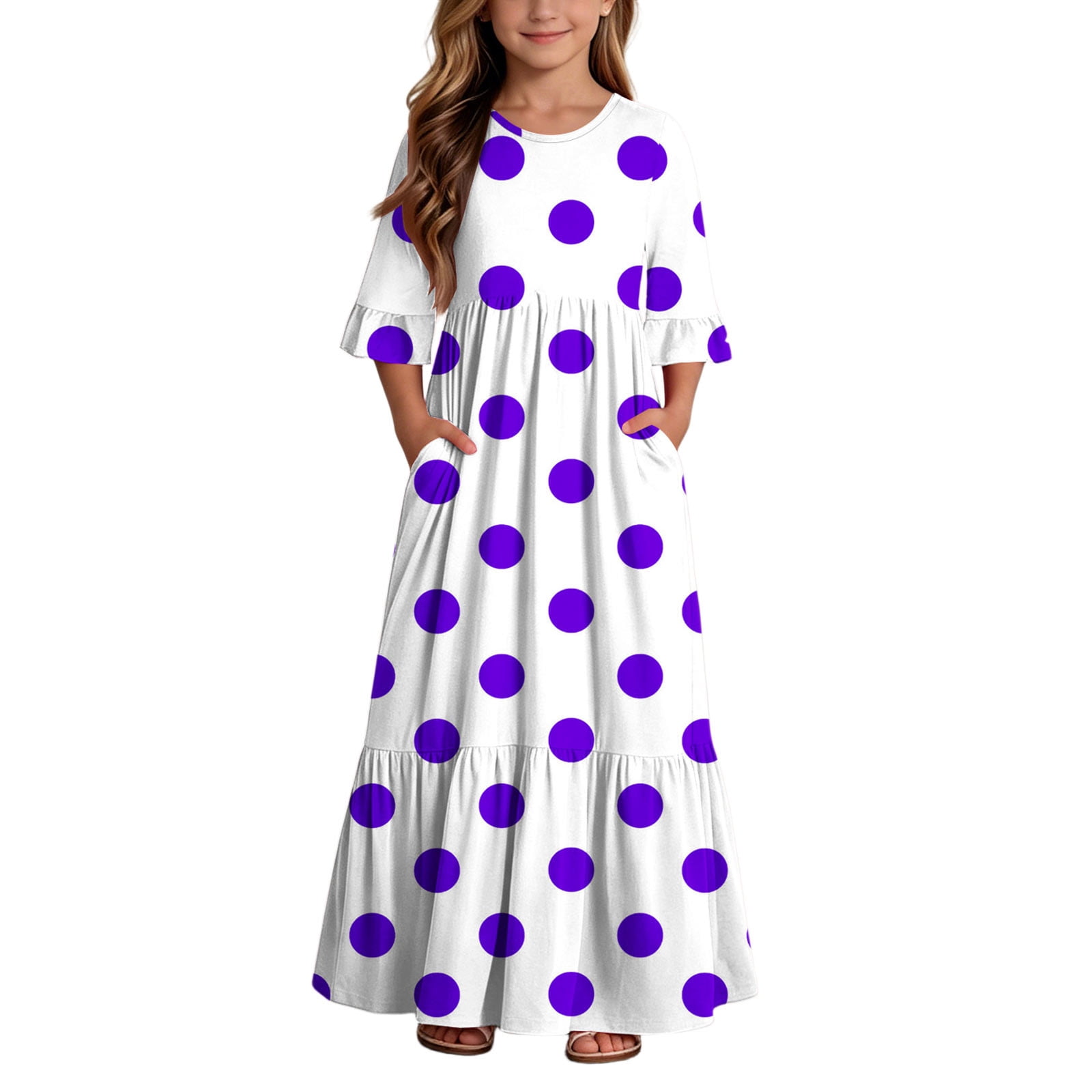 Atogsazn Girl's Summer Maxi Drss Kids Casual Ruffle Short Sleeve ...