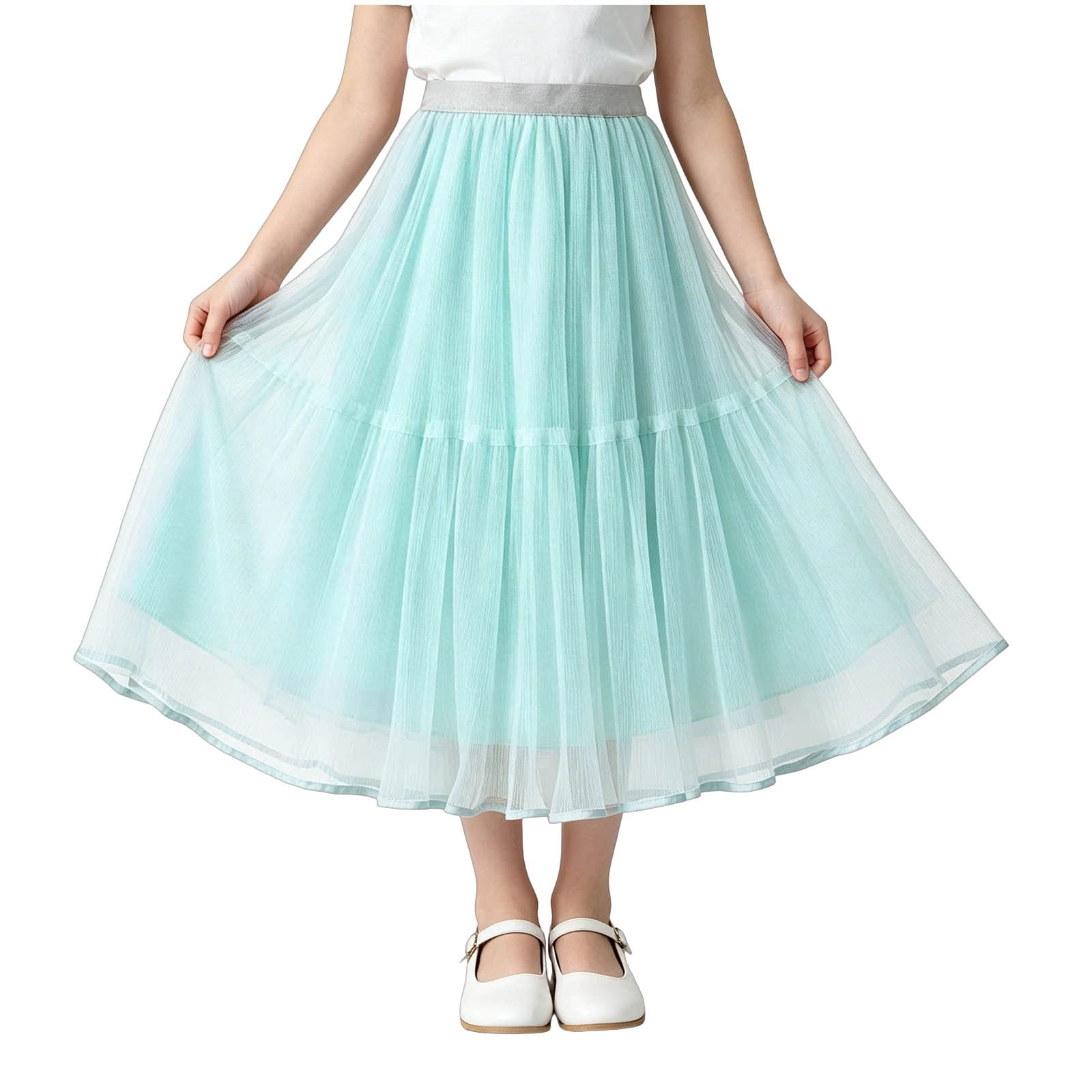 Atogsazn Girl's Summer Tiered Tulle Midi Skirt Kids Dressy Flowy Skirts ...