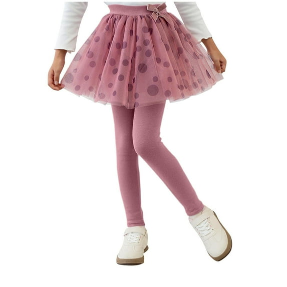 Atogsazn Girls Fleece Legging Pants with Skirt Kids Stretchy Footless ...