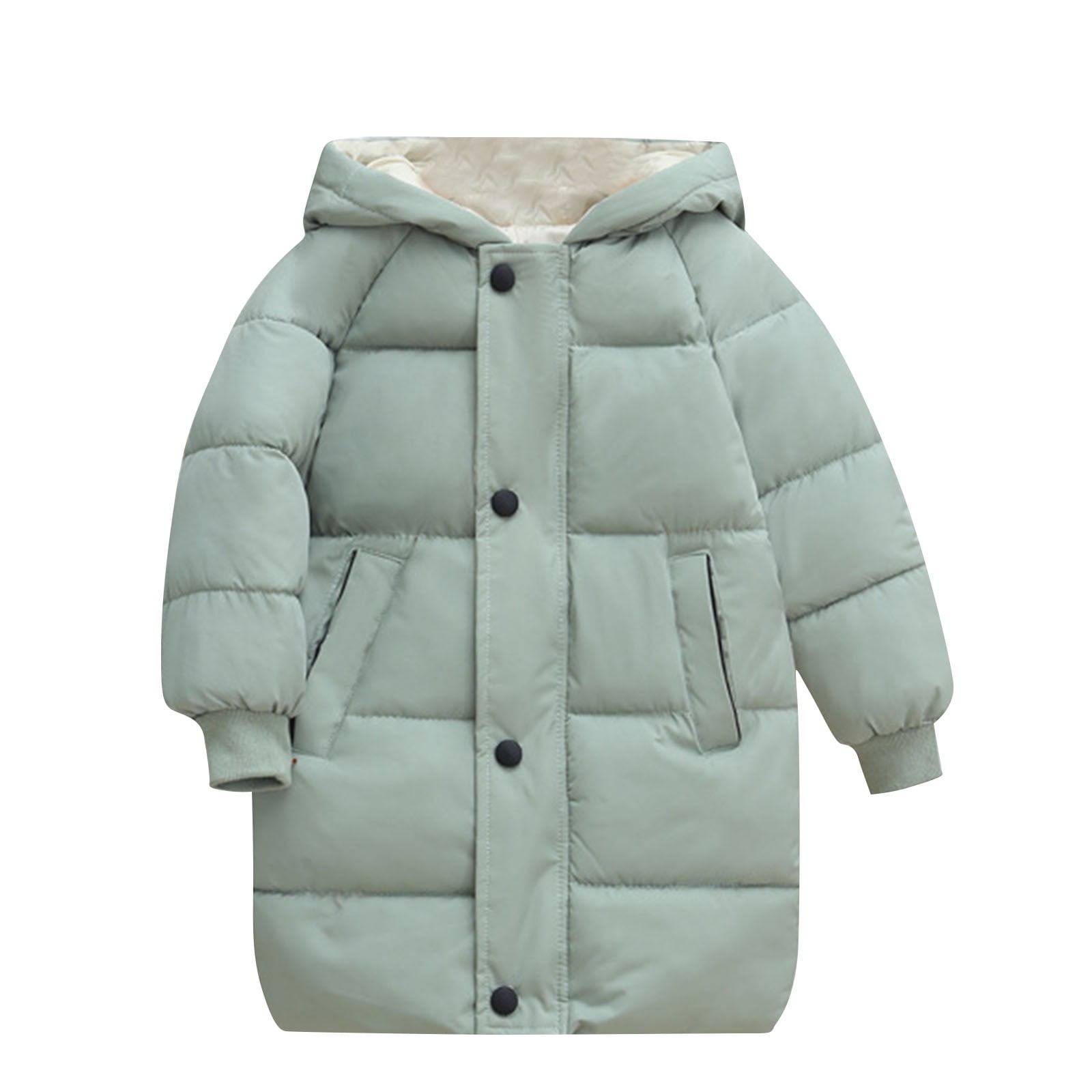 Atogsazn Girls Long Puffer Jacket Button Long Sleeve Hooded Jackets ...