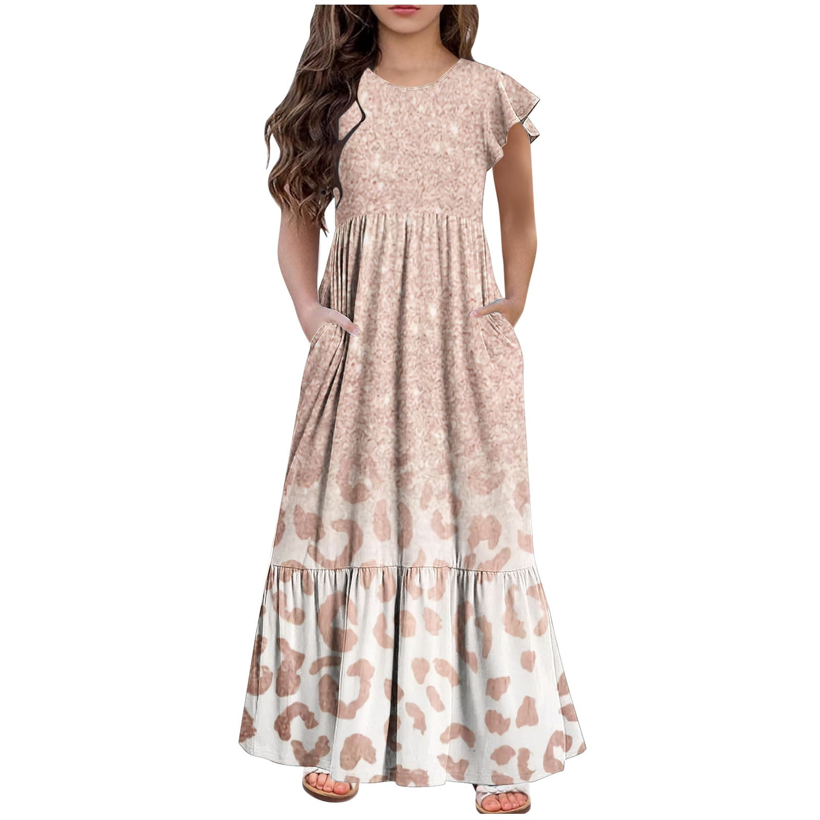 Atogsazn Girls Summer Maxi Dress Children's Ruffle Short Sleeve Crew ...