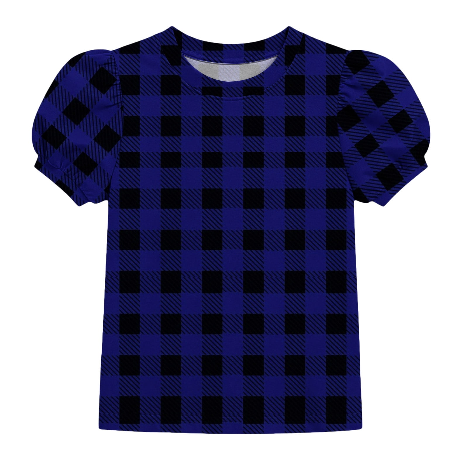 Atogsazn Girls Summer Plaid T-shirt Kids Casual Puff Sleeve Pullover T ...