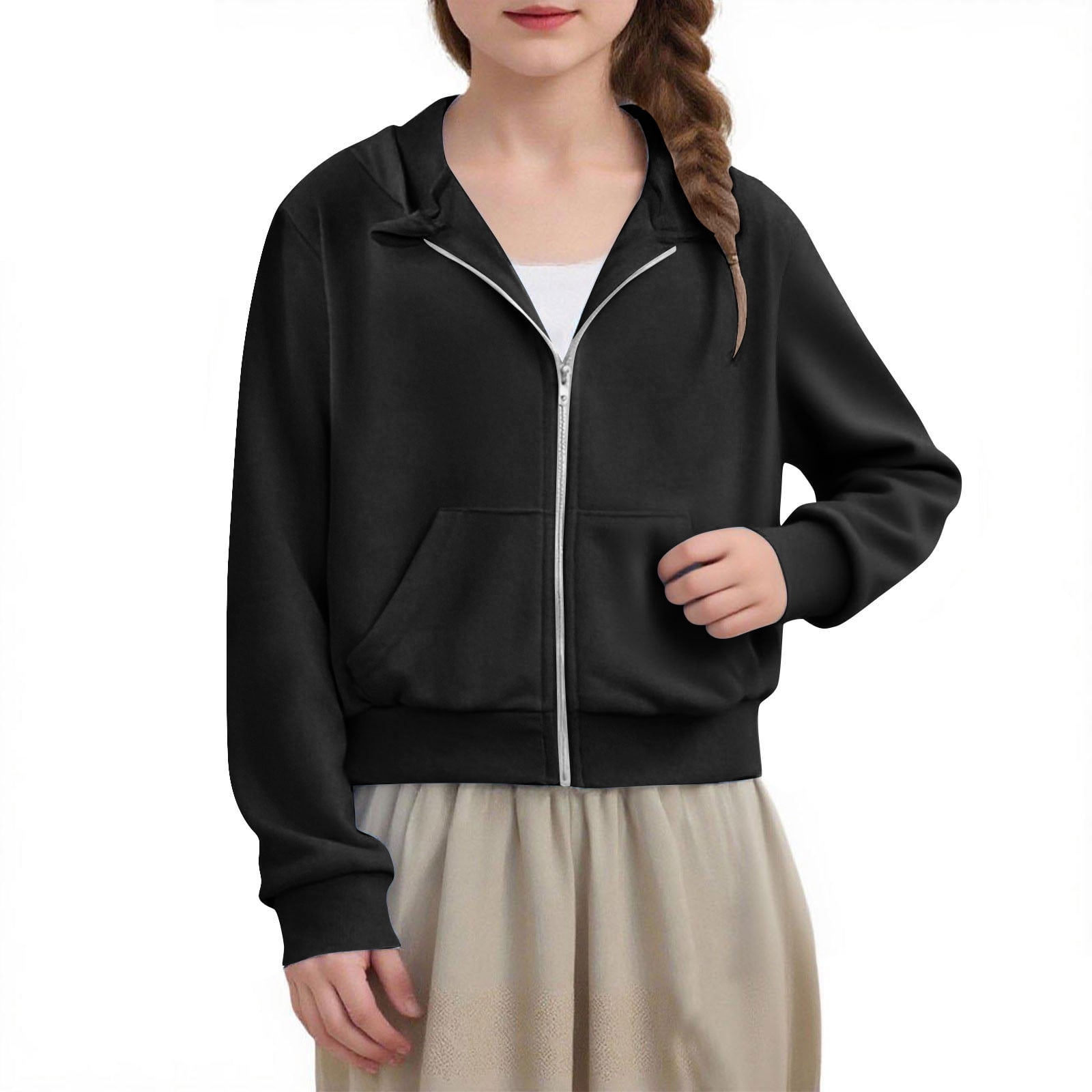 Atogsazn Girls Zip Up Cropped Hoodies Kids Fleece Sweatshirt Hoodie ...