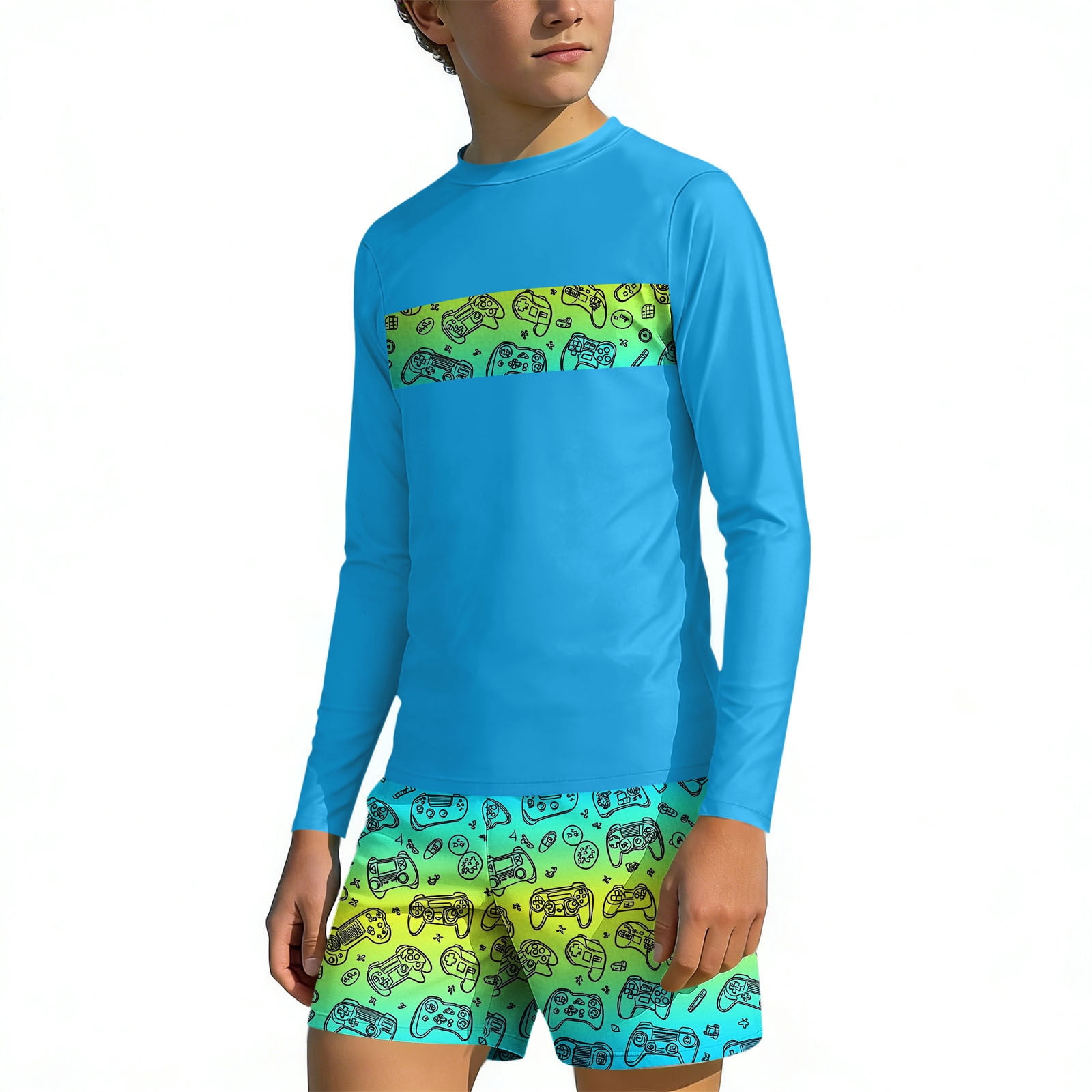 Atogsazn Kids Boys Athletic Swimsuit Childrens Rash Guard Long Sleeve ...