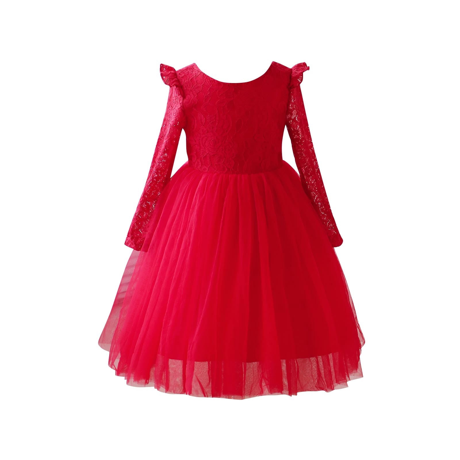 Atogsazn Kids Girl Wedding Dress Children's Lace Long Sleeve Mesh ...