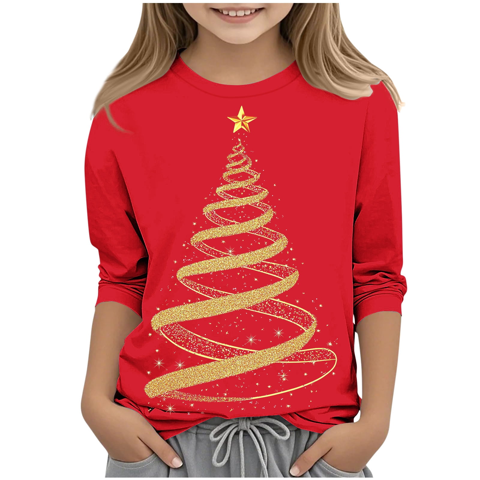 Atogsazn Kids Girls Christmas 3/4 Sleeve Shirt Children Christmas Tree ...