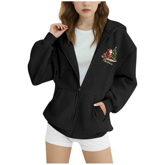 Atogsazn Kids Girls Christmas Full Zip Hoodies Childrens Oversized Long ...