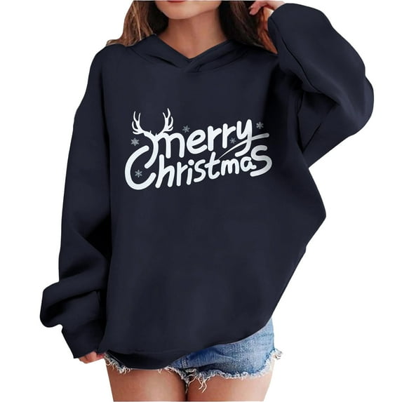 Atogsazn Kids Girls Christmas Hoodies Casual Oversized Fleece Long ...