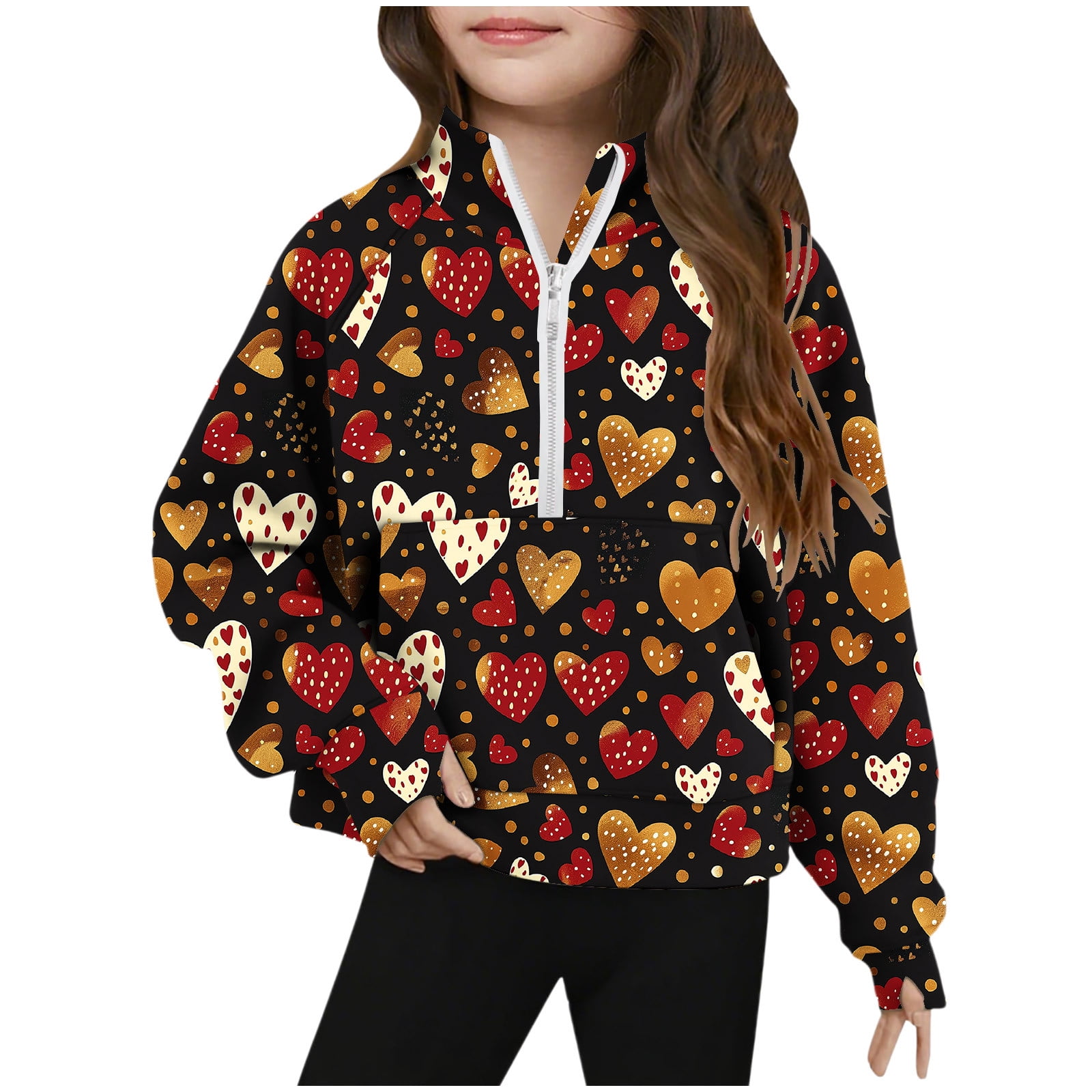 Atogsazn Kids Girls Half Zip Sweatshirt Children Valentine's Day Long ...