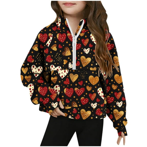 Atogsazn Kids Girls Half Zip Sweatshirt Children Valentine's Day Long ...