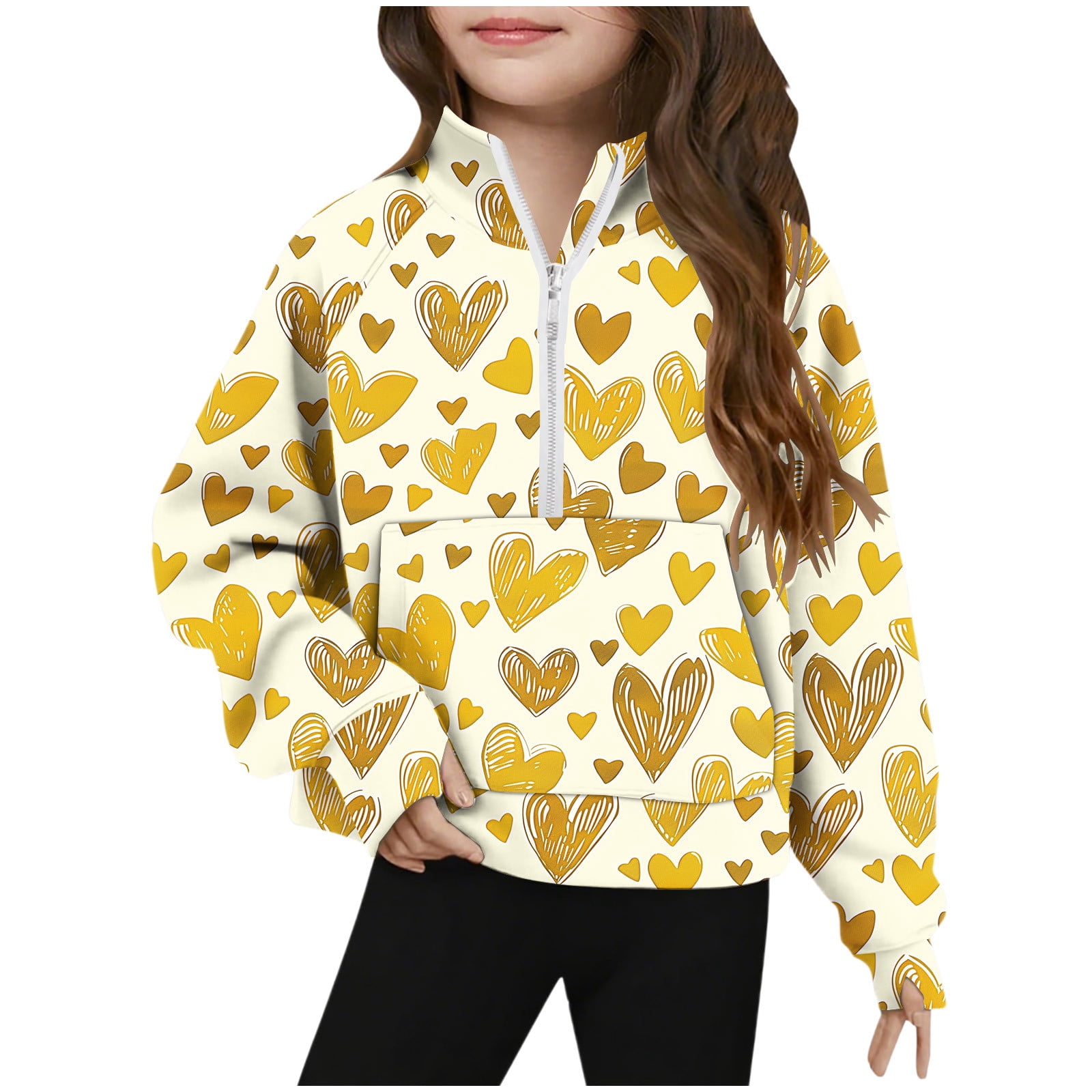 Atogsazn Kids Girls Half Zip Sweatshirt Children Valentine's Day Long ...