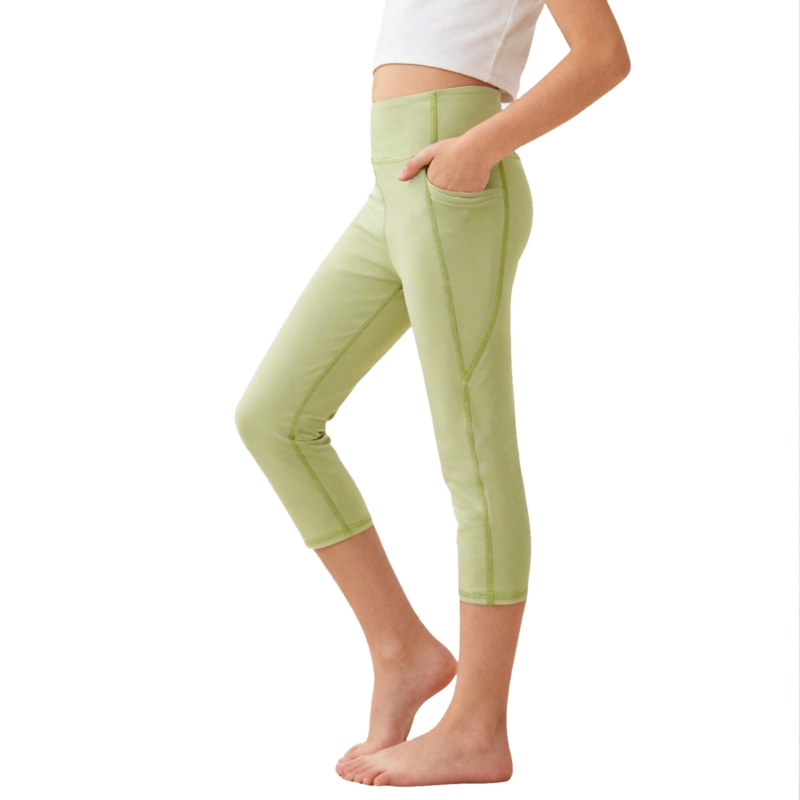 Atogsazn Kids Girls High Waisted Leggings Children Stretchy Athletic ...