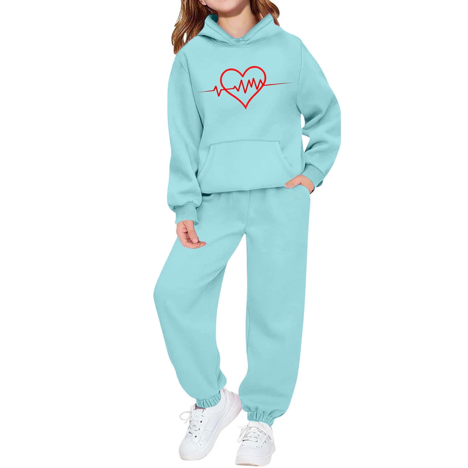 Atogsazn Kids Girls Jogger Set Children Heart Printed Athletic Long ...