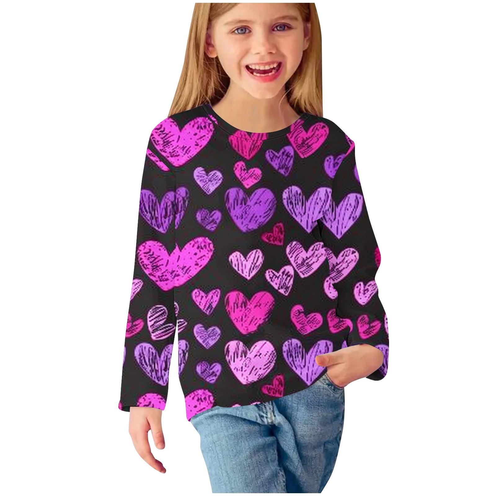 Atogsazn Kids Girls Summer Blouse Children Cute Heart Long Sleeve Shirt ...