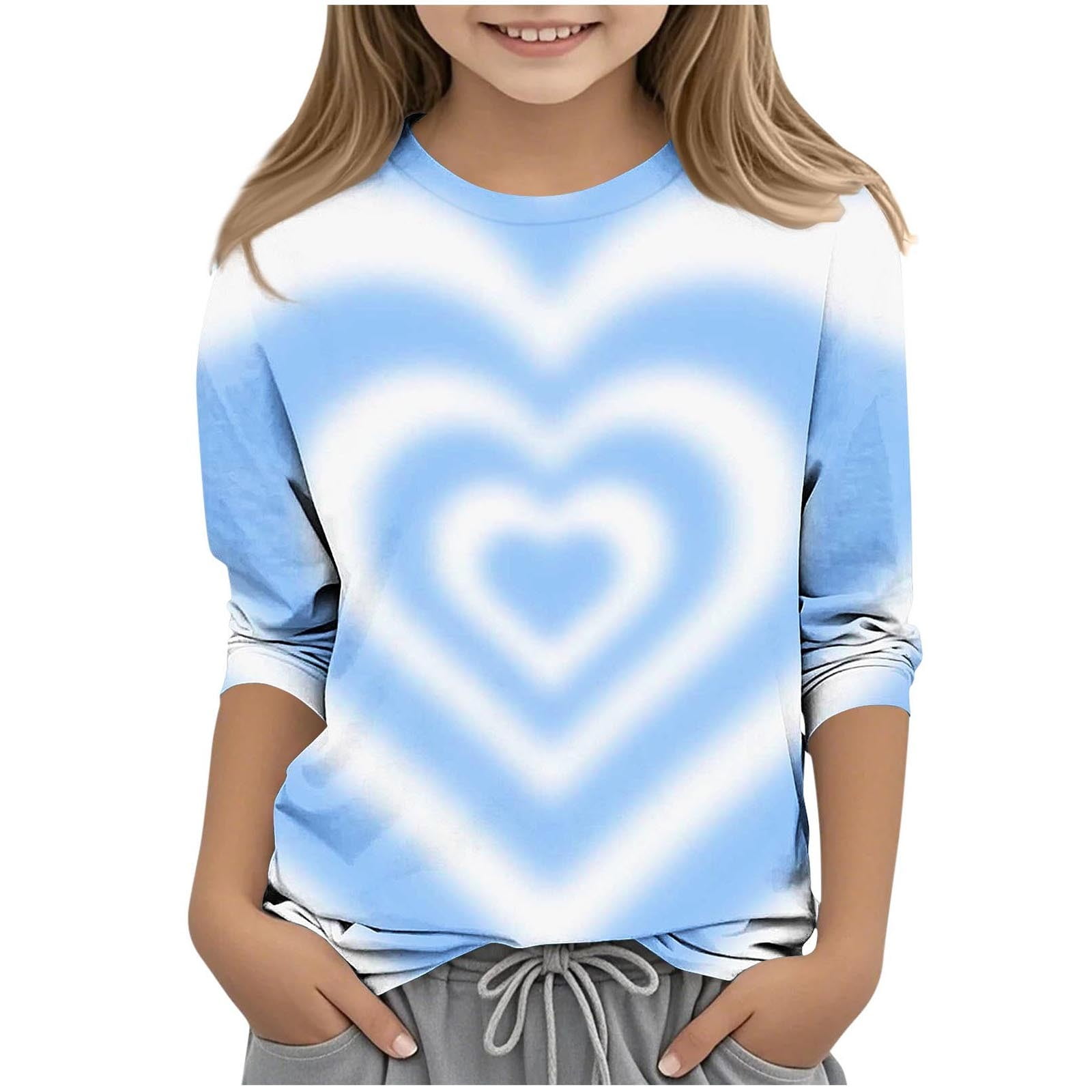 Atogsazn Kids Girls Summer Hearts Tshirt Casual Dressy Crew Neck 3/4 ...