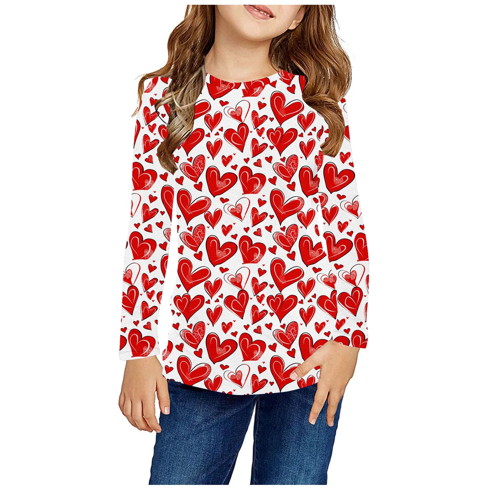 Atogsazn Kids Girls Valentine's Day Shirt Children Causal Printed ...