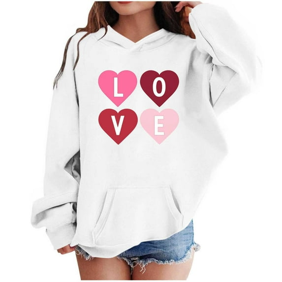 Atogsazn Kids Girls Valentines Day Hoodies Children Casual Hearts Long ...