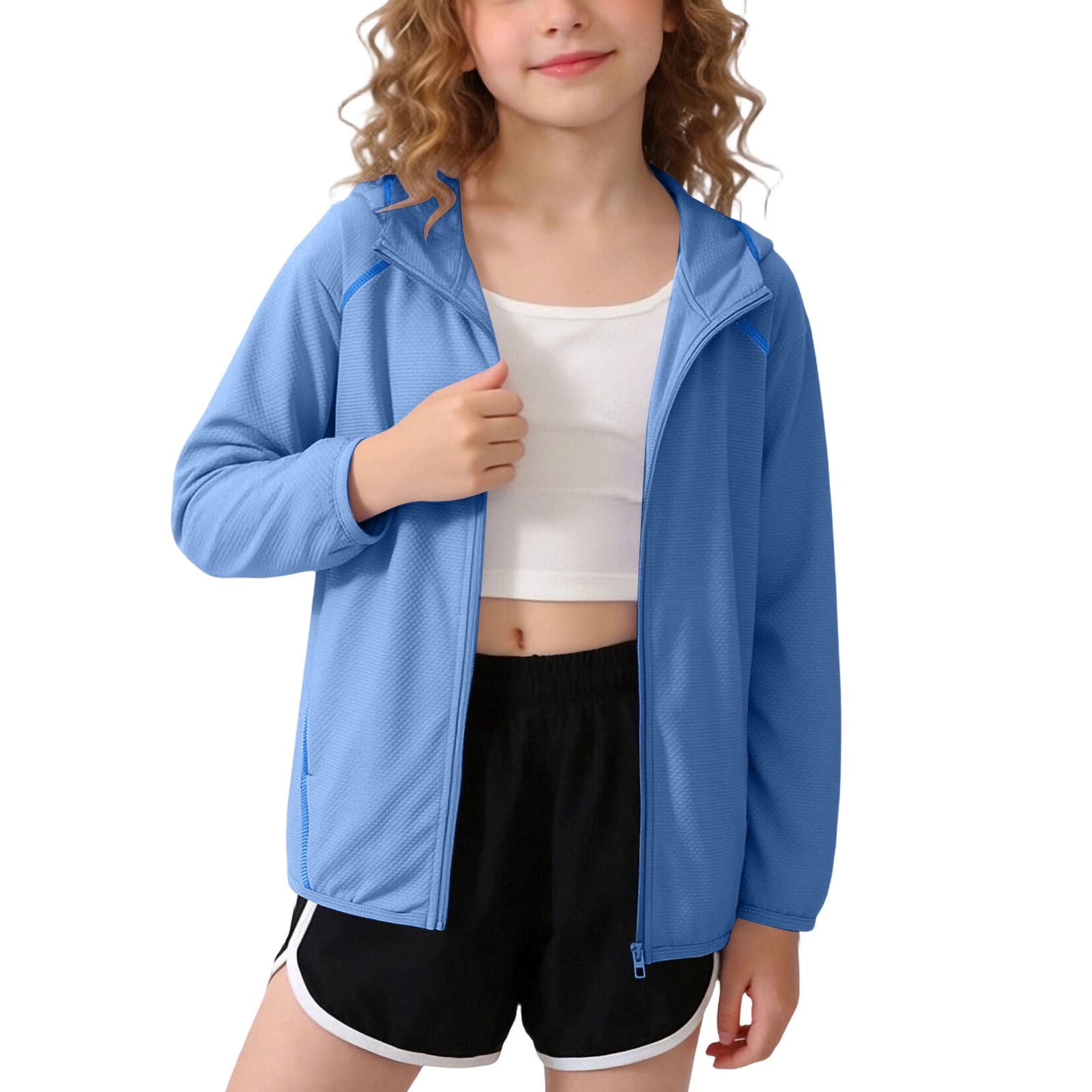 Atogsazn Kids Girls Zip Up Jacket Childrens Casual Lightweight Sun ...