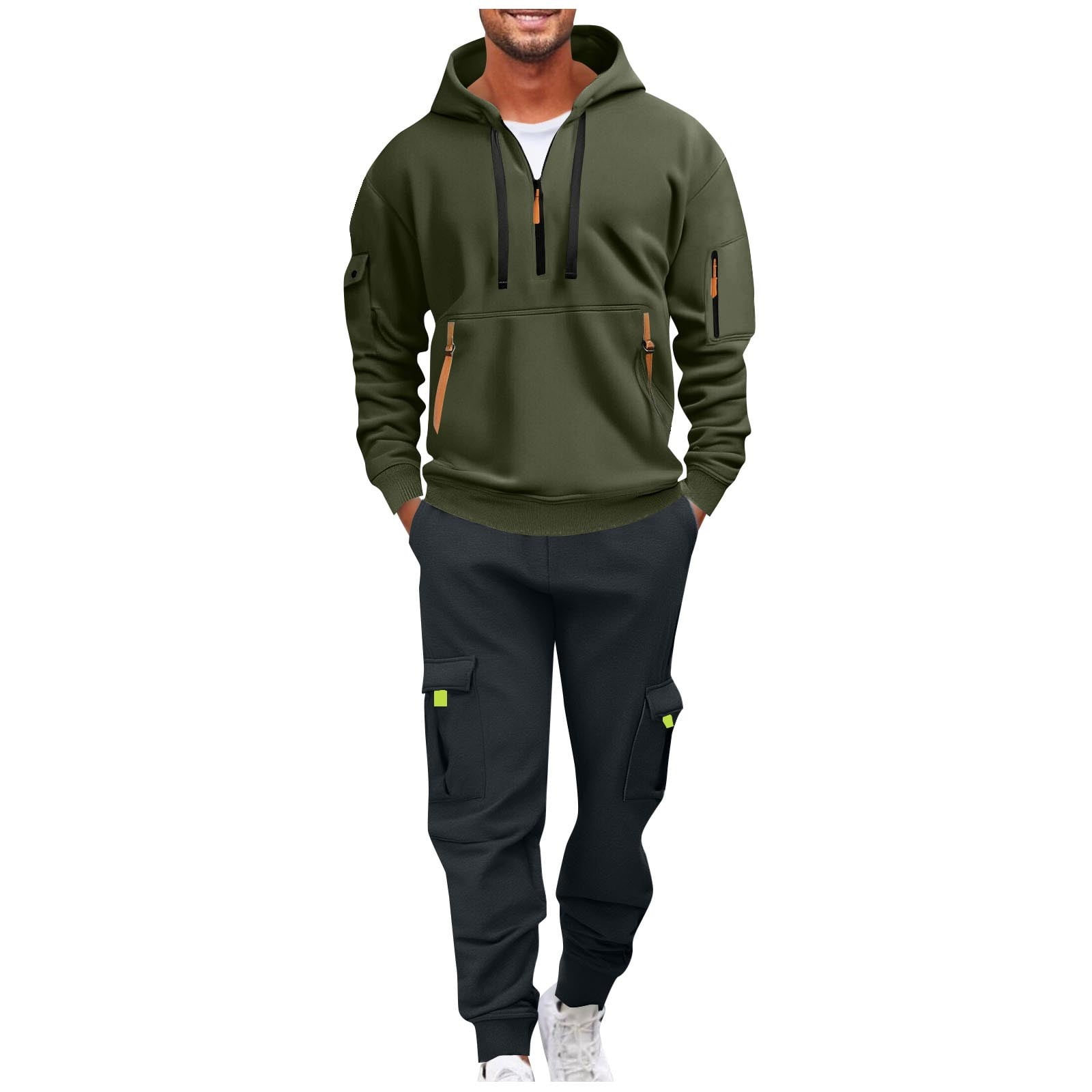 Atogsazn Men's Cargo Sweatsuit Quarter Zip Pullover Sweatshirt ...
