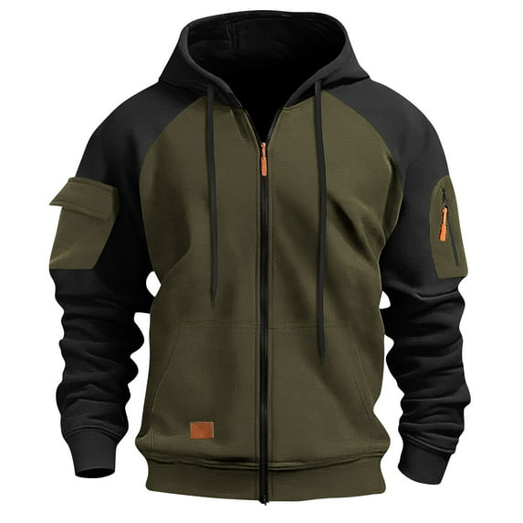 Atogsazn Men's Fleece Cargo Sweatshirt Casual Full Zip Colorblock Long ...