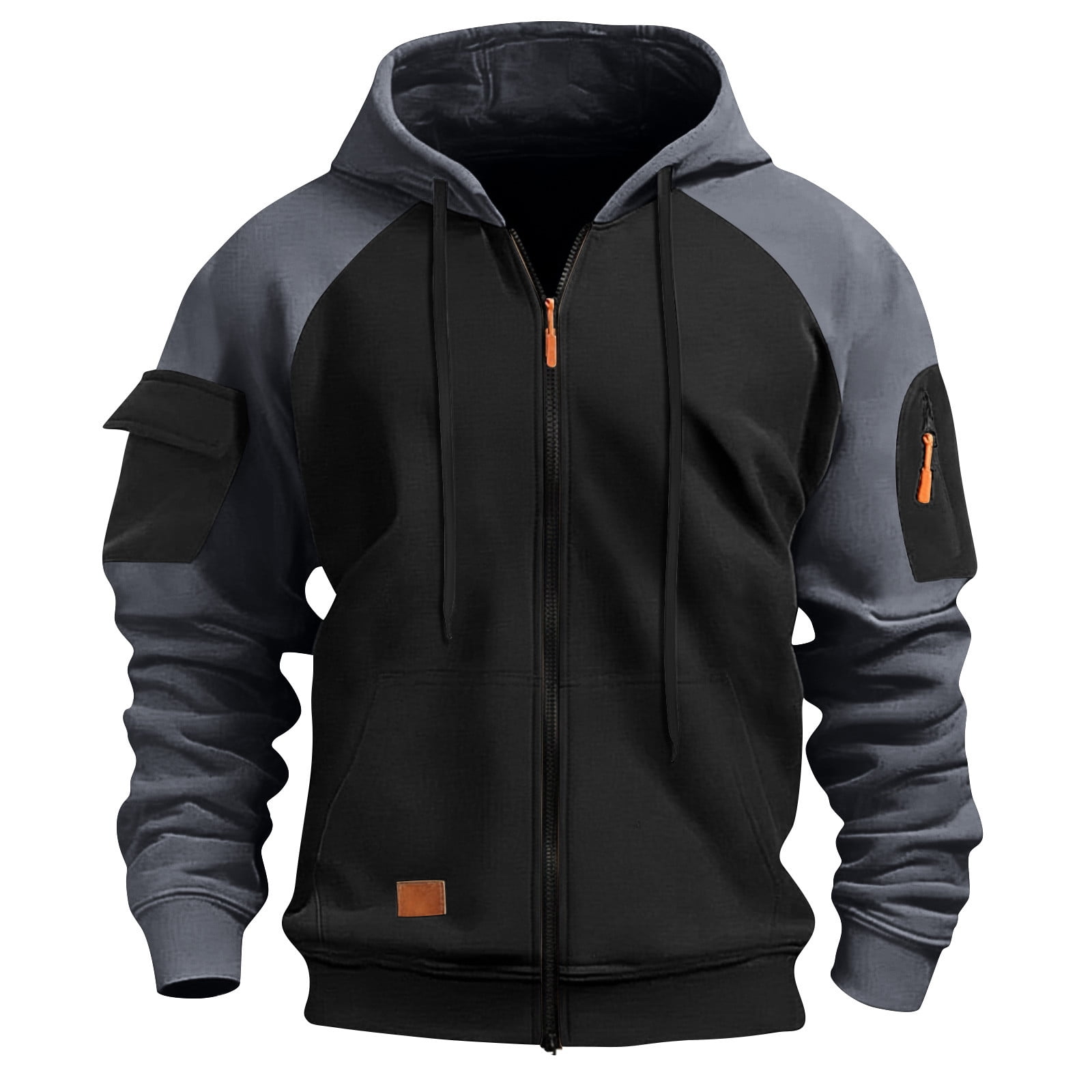 Atogsazn Men's Fleece Cargo Sweatshirt Casual Full Zip Colorblock Long ...