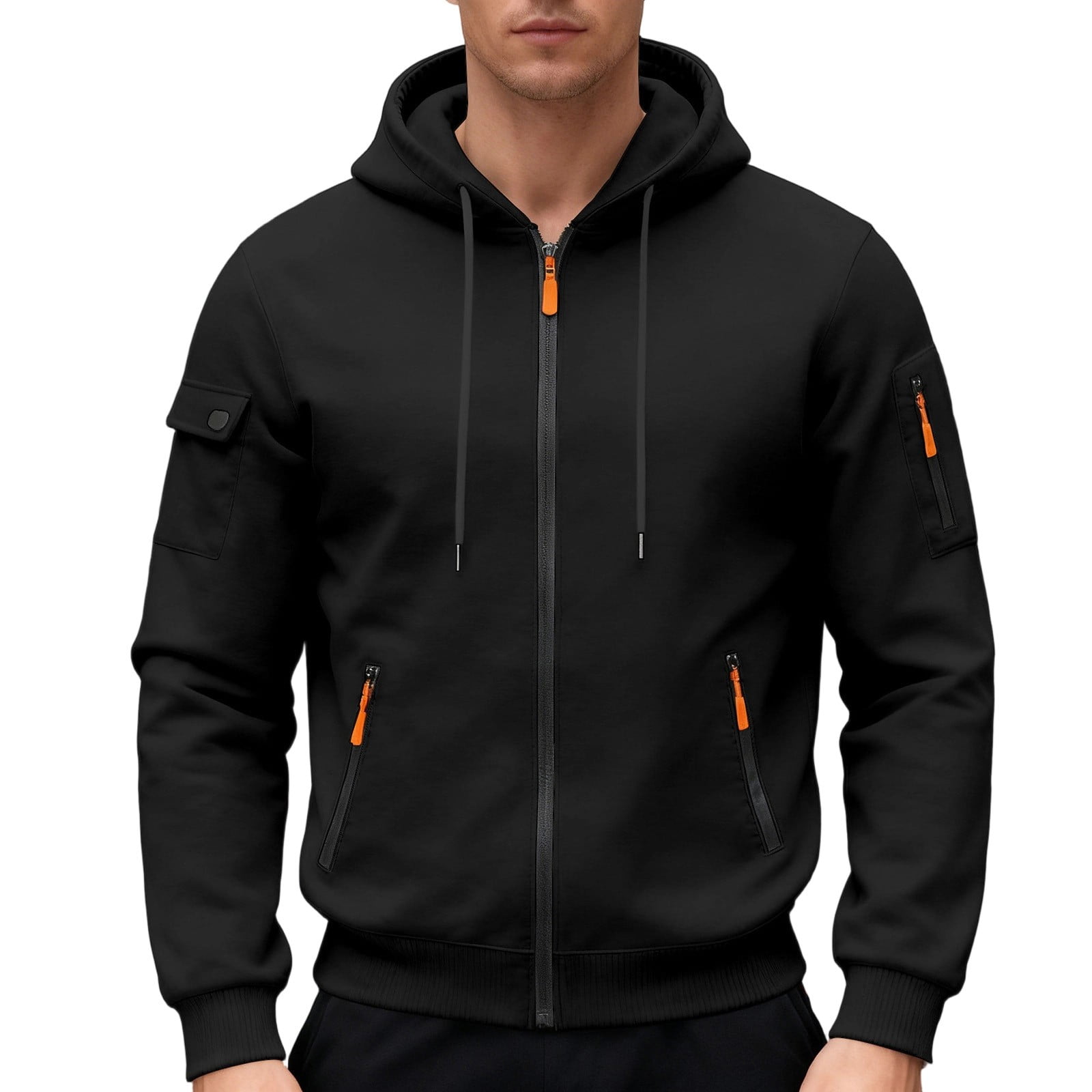 Atogsazn Men's Fleece Cargo Sweatshirt Casual Full Zip Colorblock Long ...