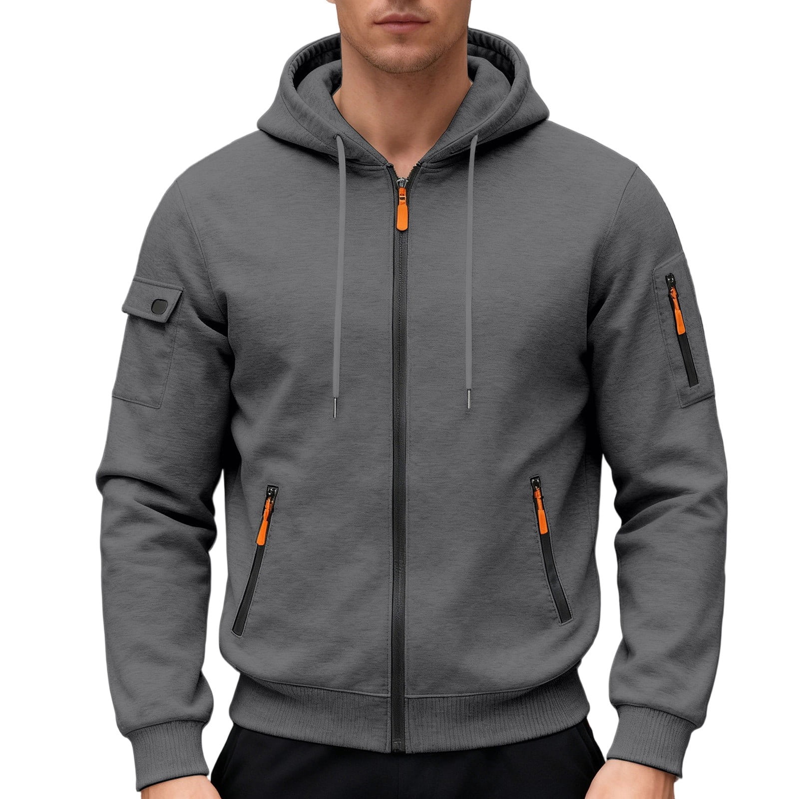 Atogsazn Men's Fleece Cargo Sweatshirt Casual Full Zip Colorblock Long ...