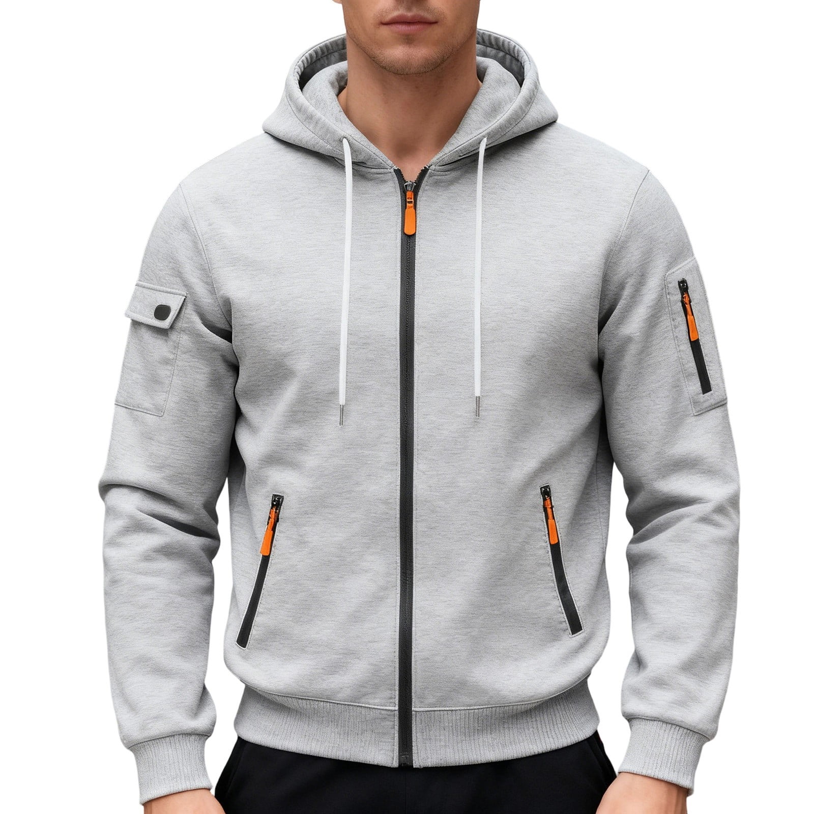 Atogsazn Men's Fleece Cargo Sweatshirt Casual Full Zip Colorblock Long ...