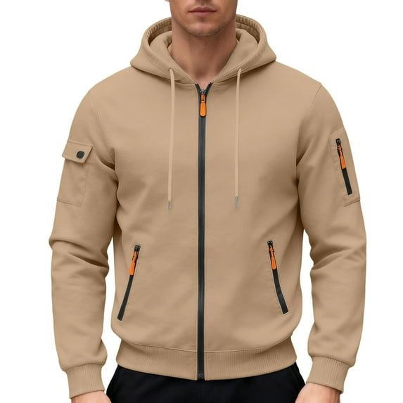 Atogsazn Men's Fleece Cargo Sweatshirt Casual Full Zip Colorblock Long ...