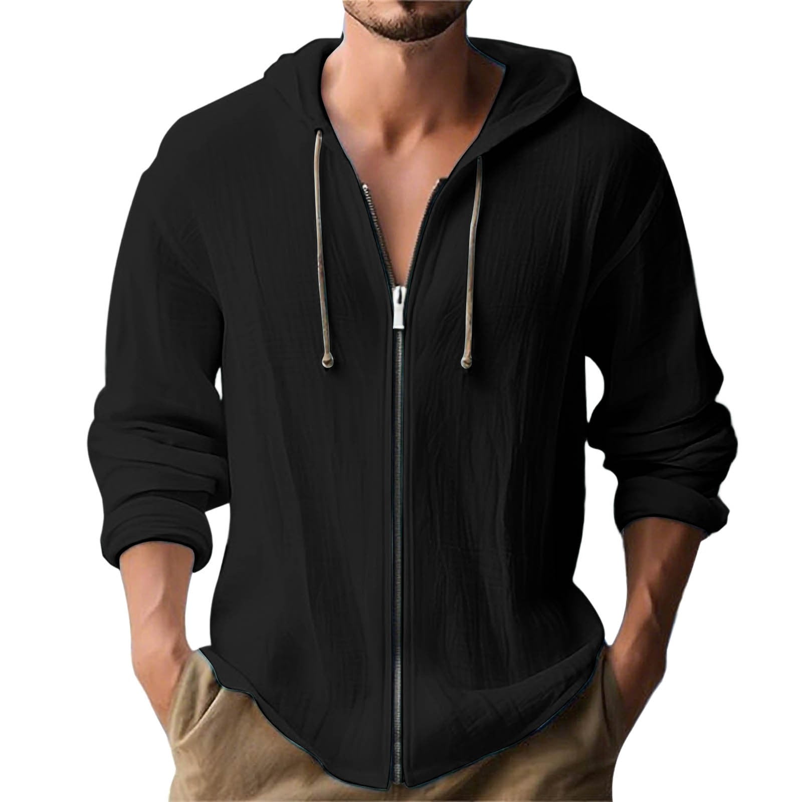 Atogsazn Men's Full Zip Shirts Casual Long Sleeve Lightweight Hoodie ...
