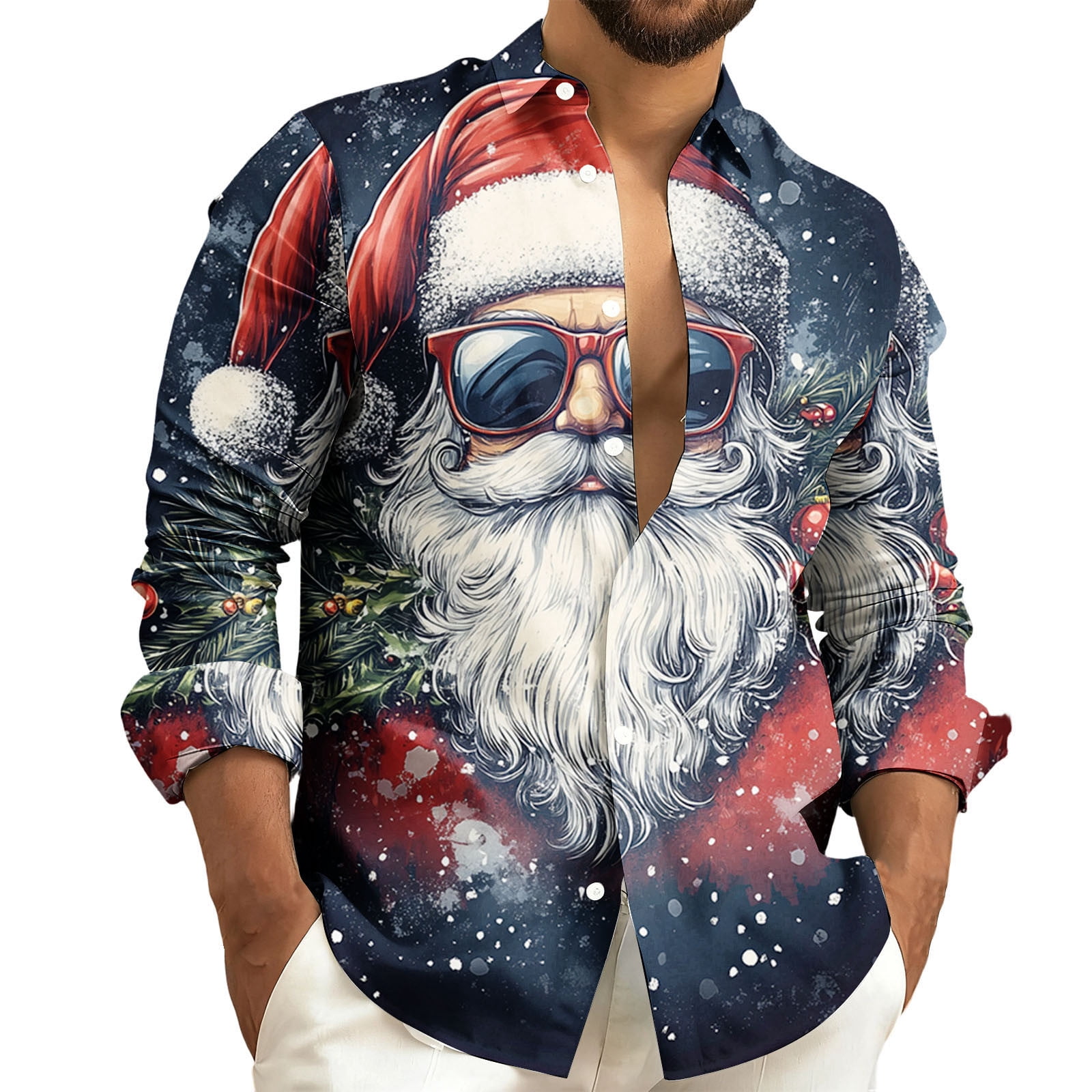 Atogsazn Men's Santa Graphic Shirts Christmas Button Down Long Sleeve ...