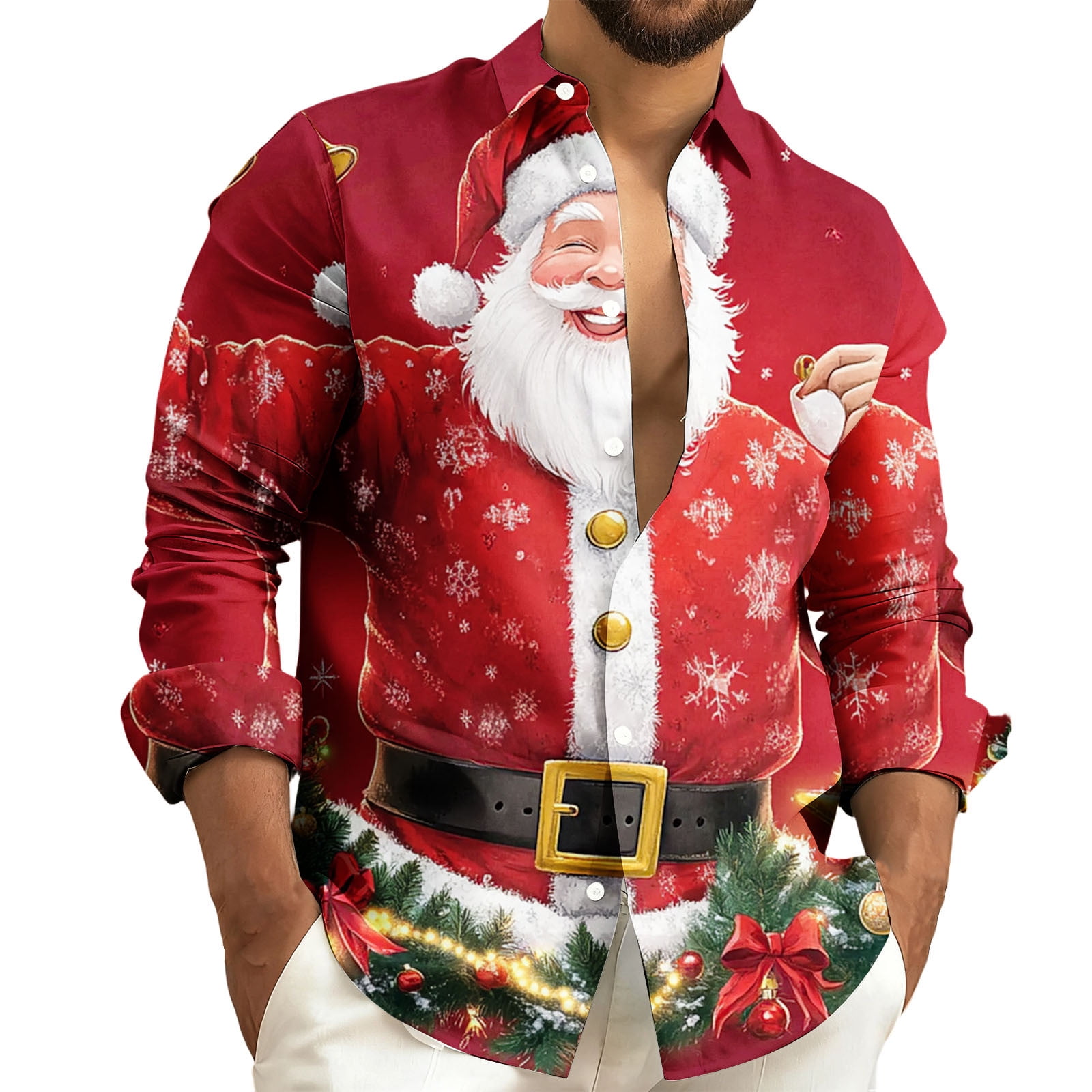 Atogsazn Men's Santa Graphic Shirts Christmas Button Down Long Sleeve ...