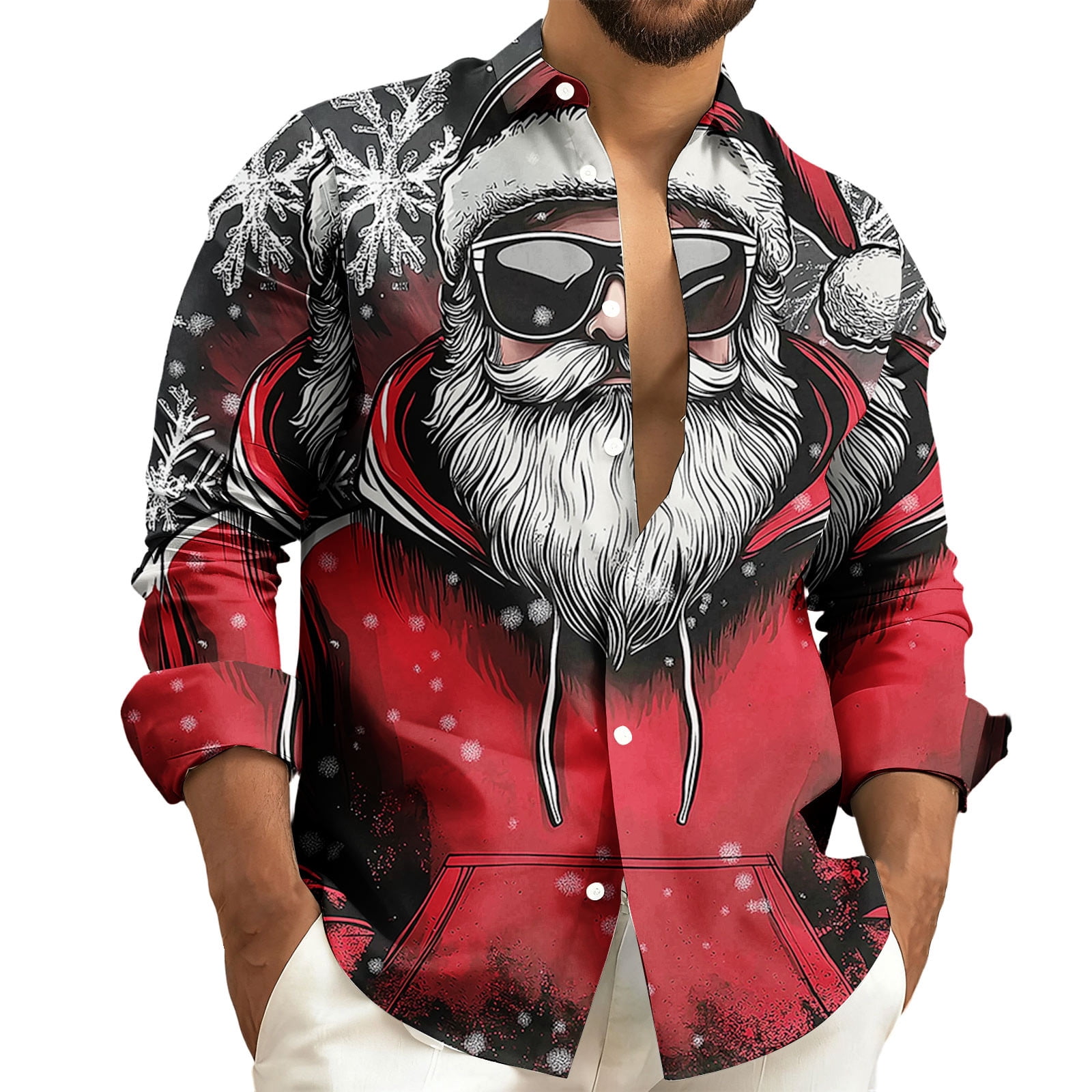 Atogsazn Men's Santa Graphic Shirts Christmas Button Down Long Sleeve ...