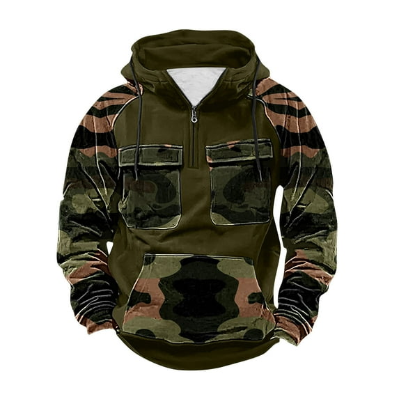 Atogsazn Men's Sherpa Lined Camouflage Hoodie 1/4 Zip Long Sleeve ...