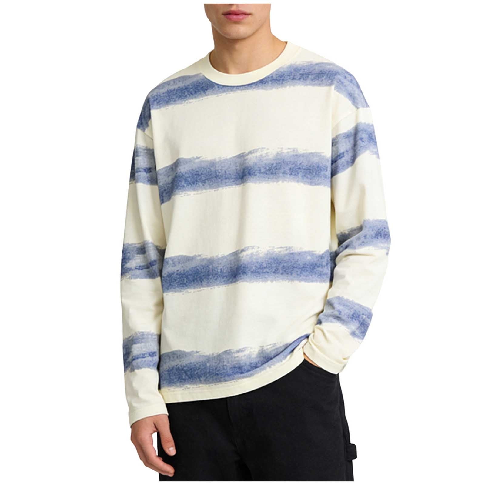 Atogsazn Men's Striped Shirt Casual Crewneck Long Sleeve Pullover ...