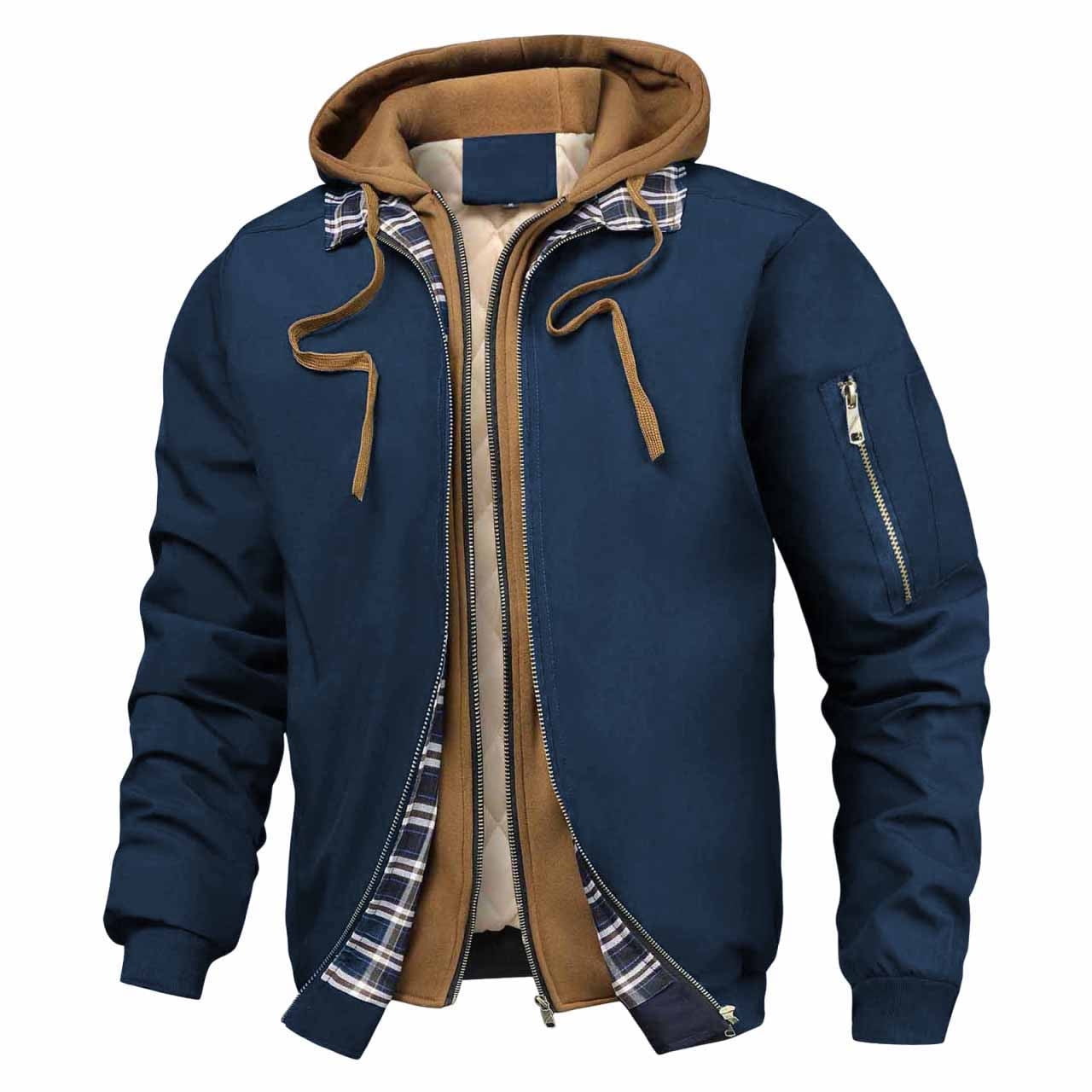 Atogsazn Men's Winter Jacket Casual Full Zip Long Sleeve Thermal Hooded ...