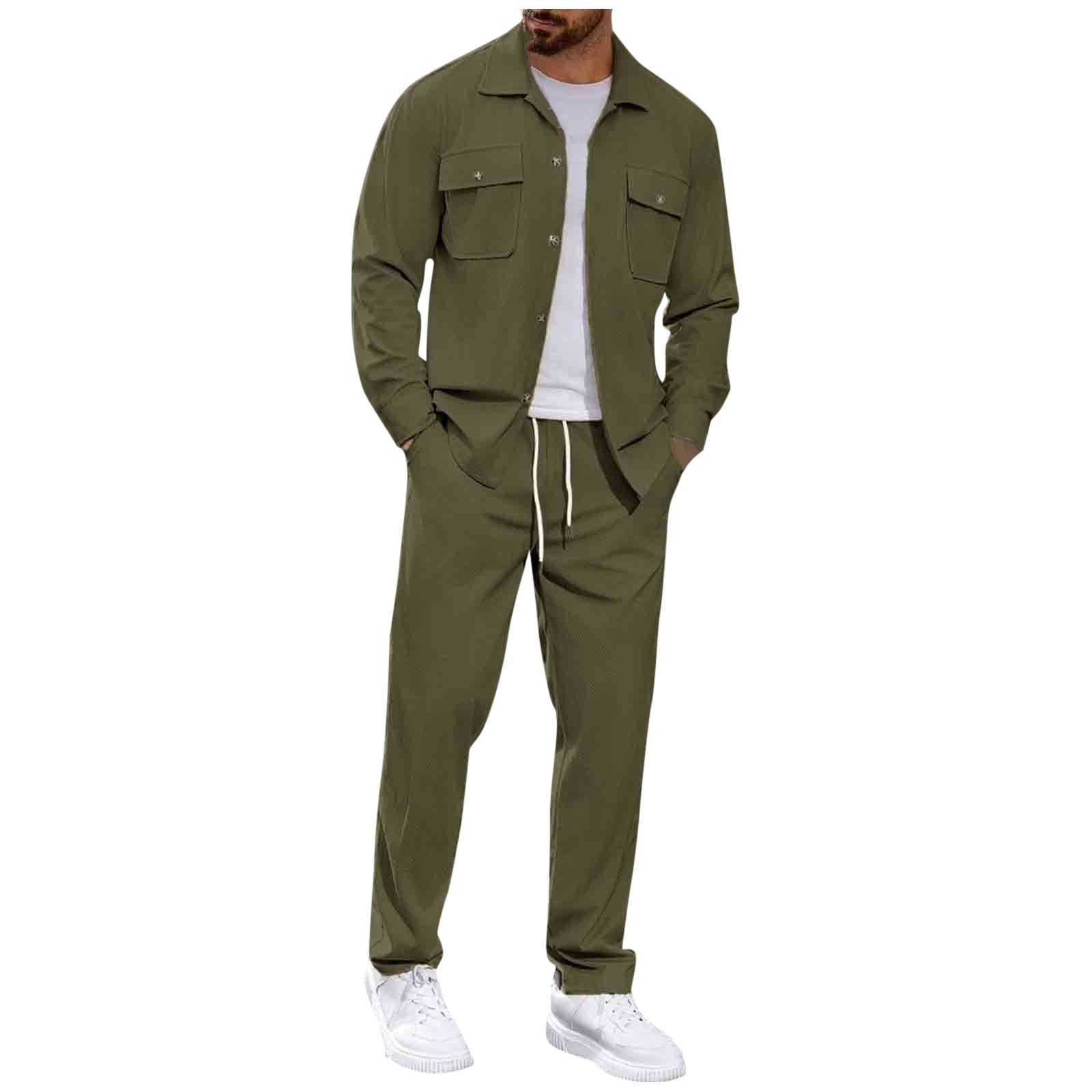 Atogsazn Mens Button Up Shirt Set Casual Long Sleeve Shirts Pants ...