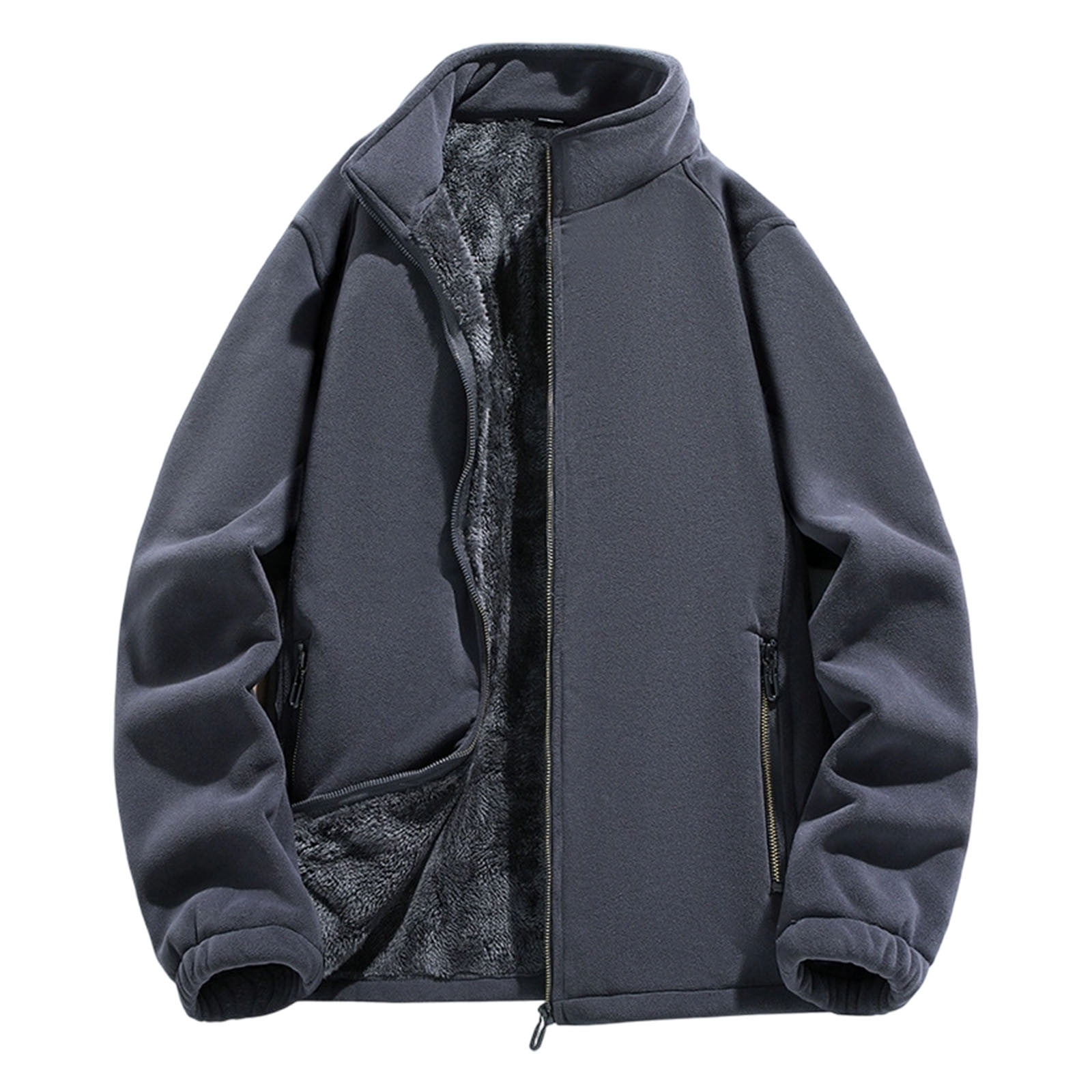 Atogsazn Mens Fleece Lined Jacket Casual Zip Up Long Sleeve Coat Winter ...