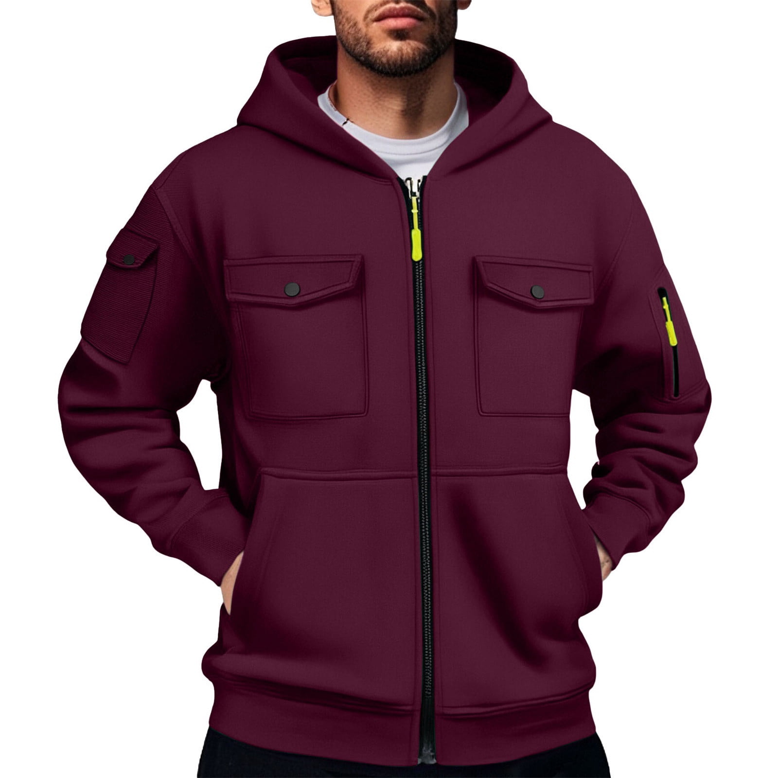 Atogsazn Mens Full Zip Cargo Sweatshirt Athletic Jogger Long Sleeve ...