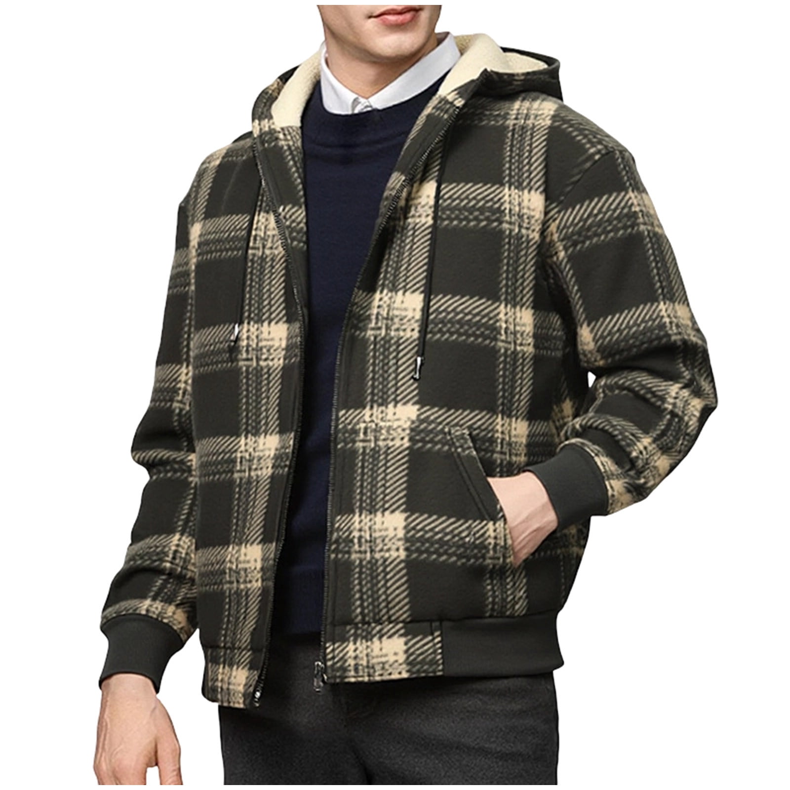 Atogsazn Mens Sherpa Lined Plaid Hoodies Fleece Casual Button Down ...