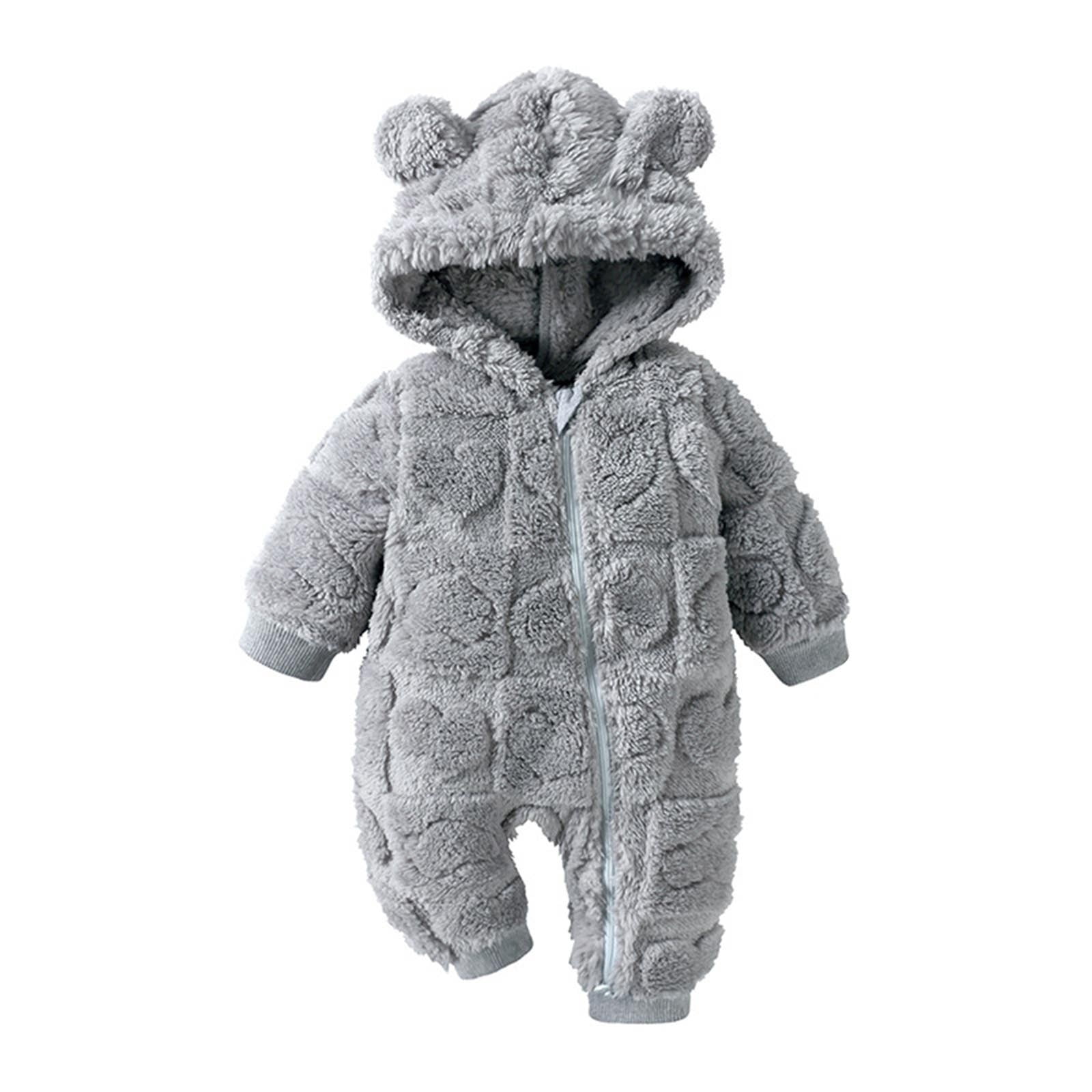 Atogsazn Newborn Baby Boys Fuzzy Jumpsuit Infant Fleece Zip Up Long ...