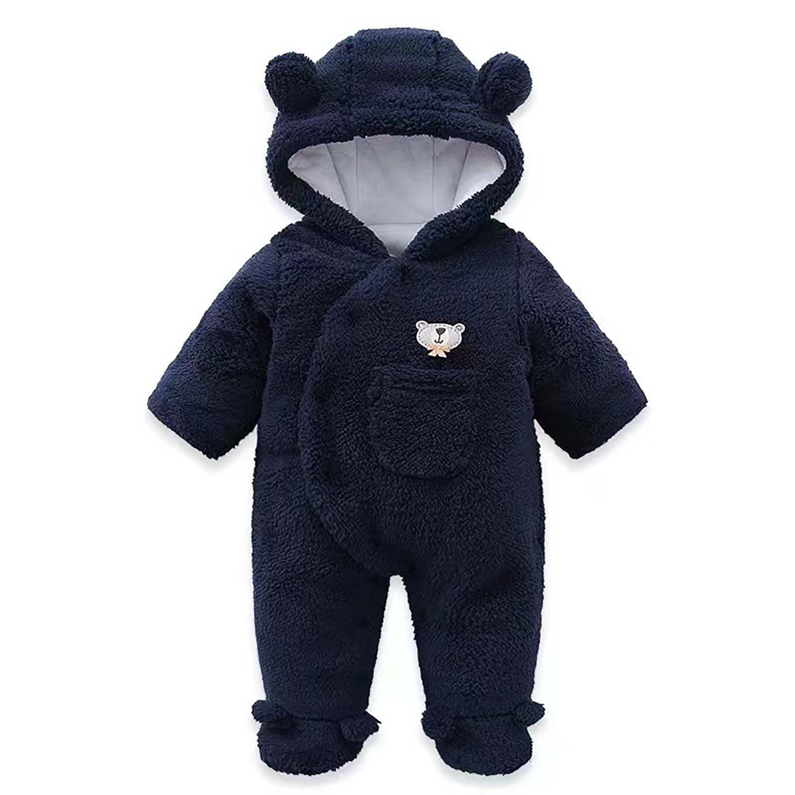 Atogsazn Newborn Baby Fleece Romper Fuzzy Long Sleeve Hooded Jumpsuits ...